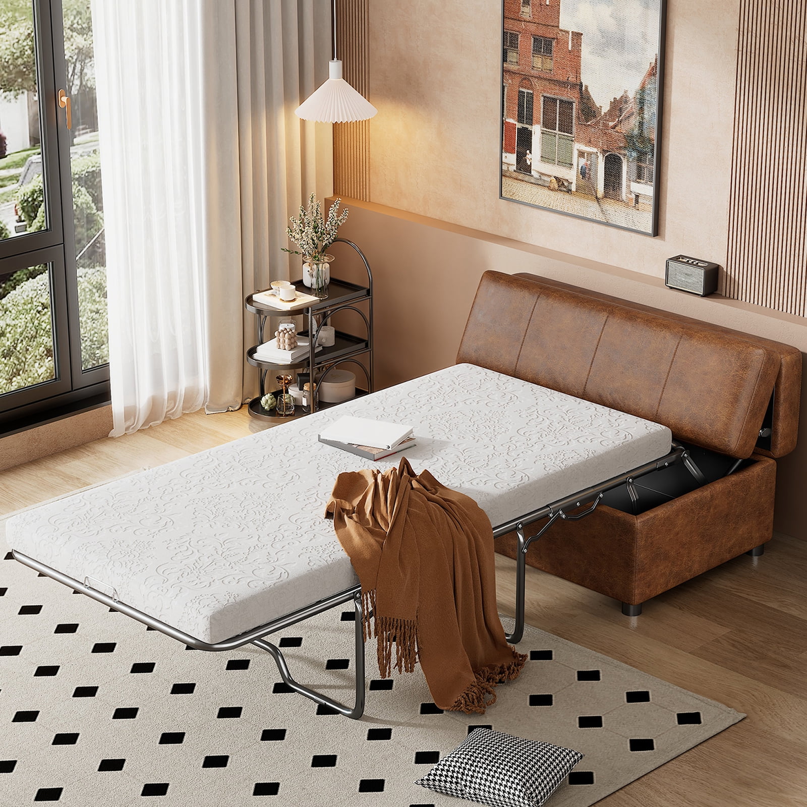 Juiluna Ottoman Folding Bed Fold Out Sleeper Bed With Mattress ...