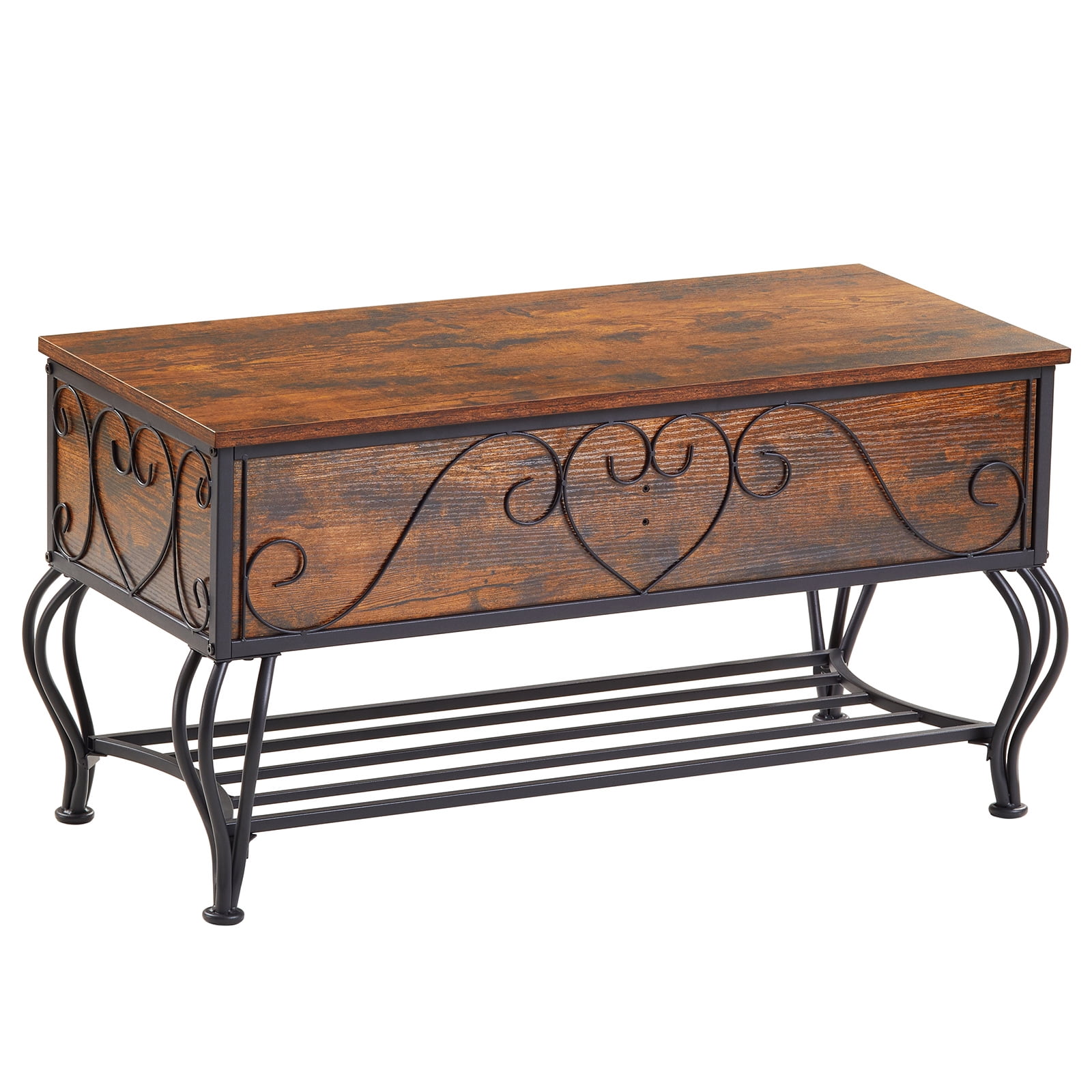 Juiluna Rustic Shoe Rack Metal & Wood Shoe Storage Bench For Entryway ...