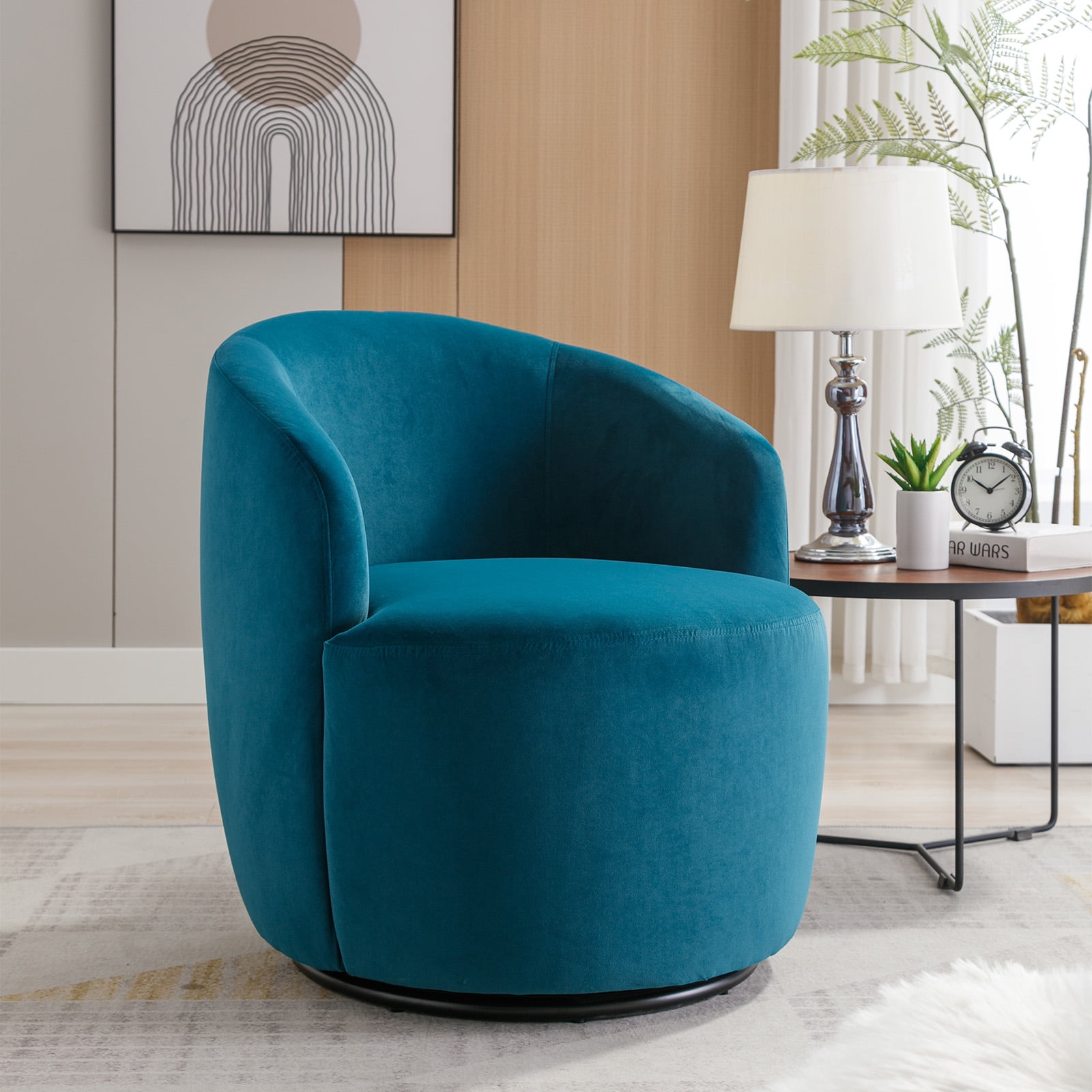 Juiluna Swivel Barrel Chair With Surrounding Backrest, 360 ° Rotating ...