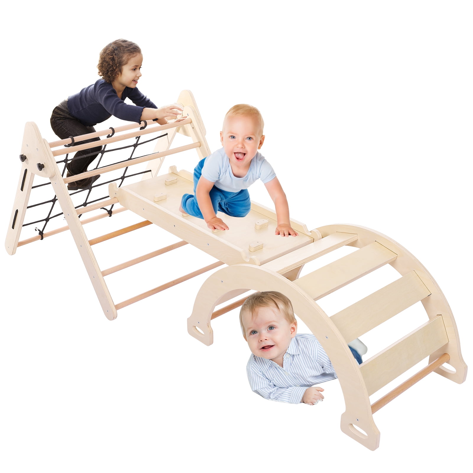 Juiluna Toddler Indoor Gym Playset, 3-in-1 Wooden Climbing Toys ...