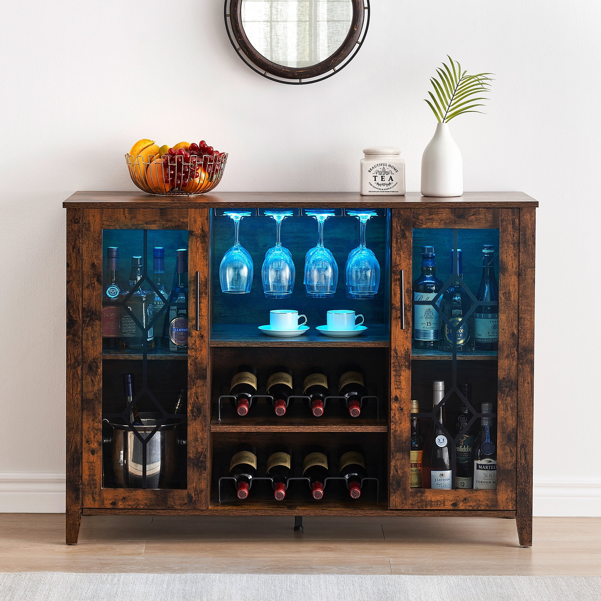 Juiluna Wine Bar Cabinet with Led Light,Home Coffee Cabinet with Wine ...