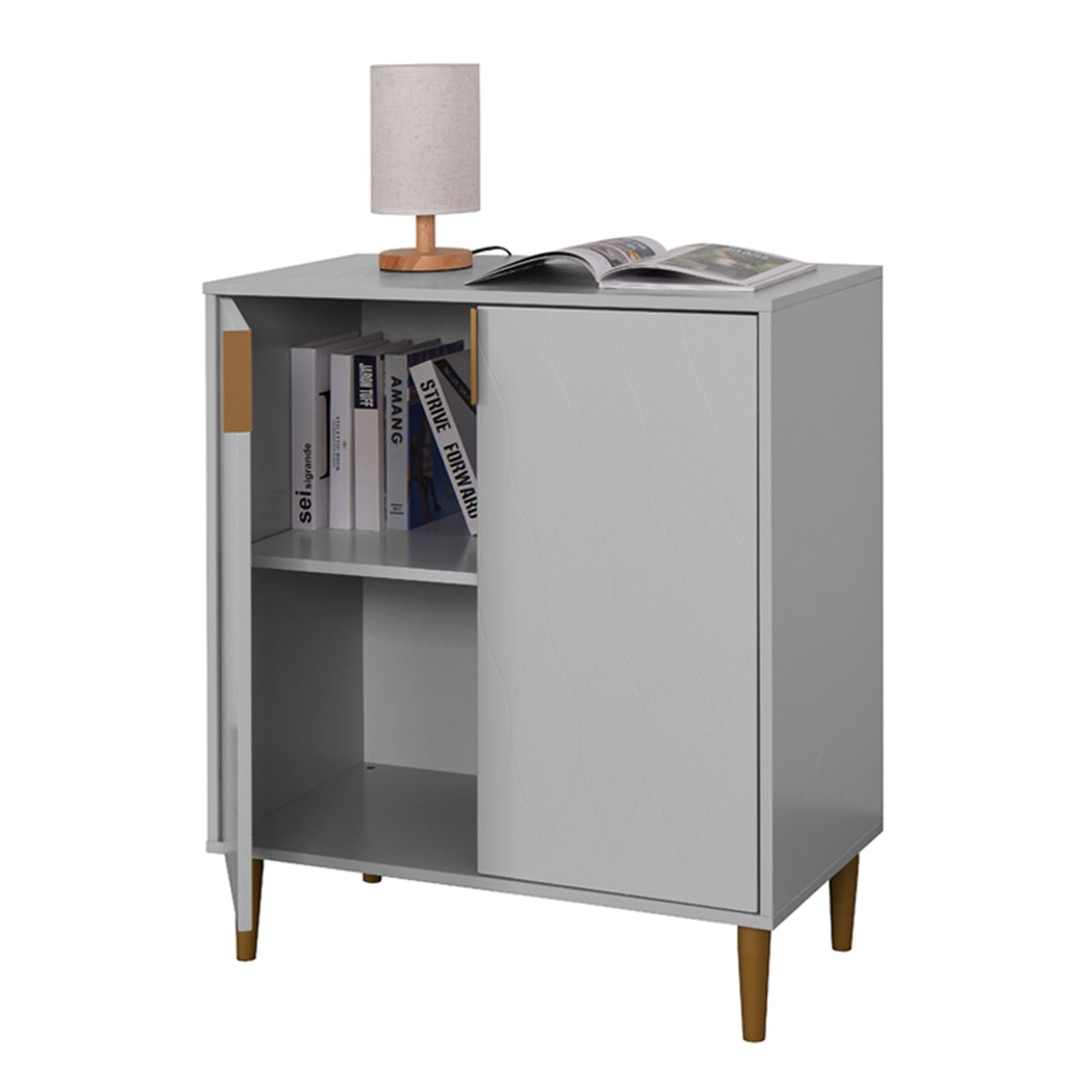 Juiluna Wooden Living Room Console Table With 3 Carved Pattern Door ...