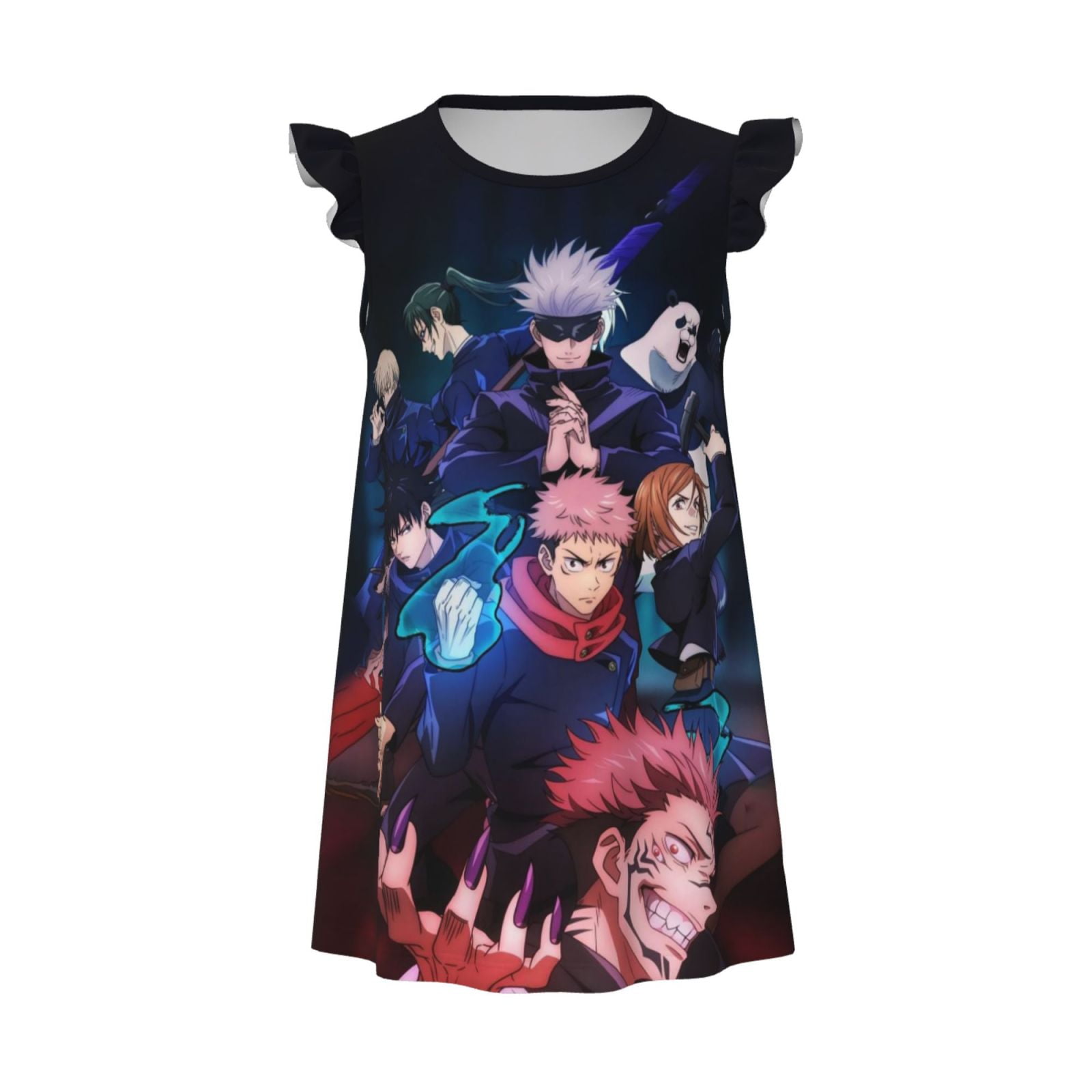Jujutsu Anime Kaisen Flutter Sleeve Soft Fabric Casual Dress Cartoon ...