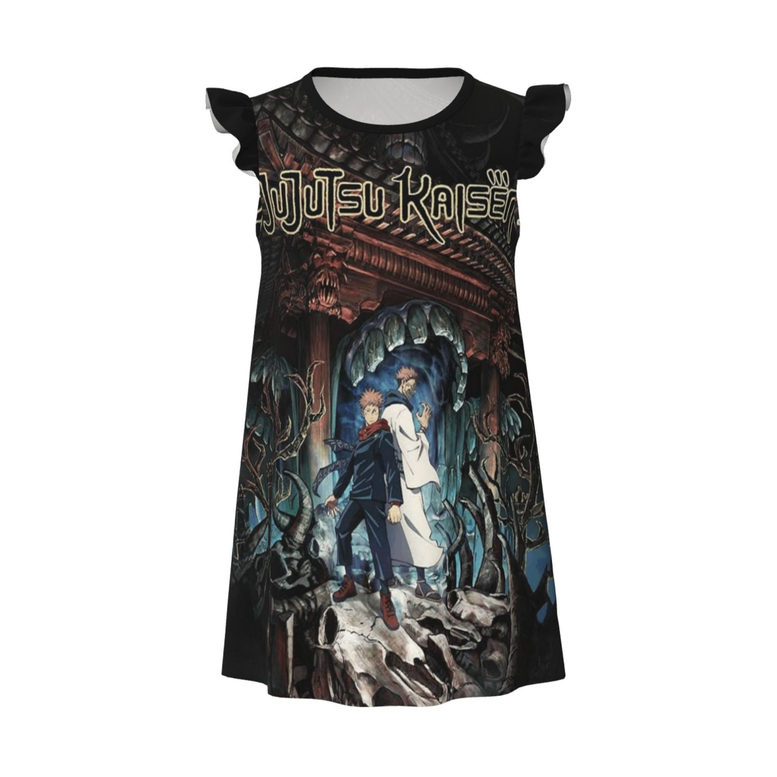 Jujutsu Anime Kaisen Flutter Sleeve Soft Fabric Casual Dress Cartoon ...