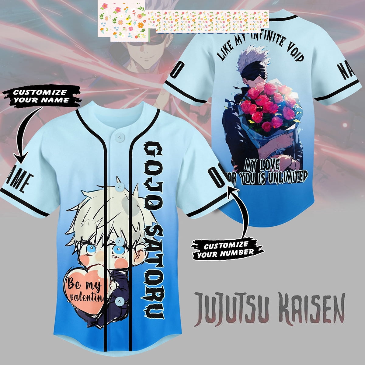 Jujutsu Kaisen Satoru Gojo Be My Valentine Personalized Baseball Jersey ...