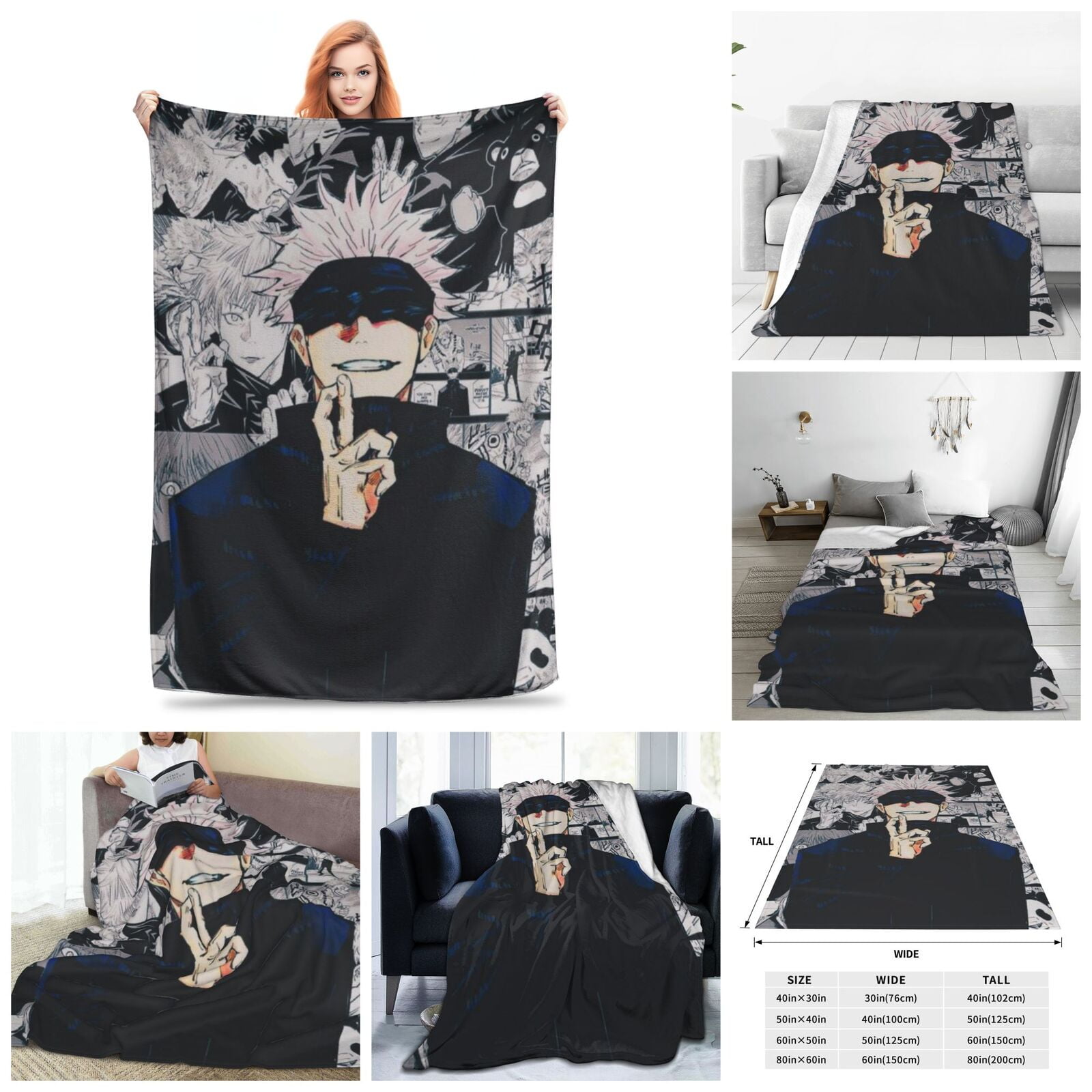 Jujutsu Kaisen Satoru Gojo Throw Blanket Print Soft Flannel Blanket ...