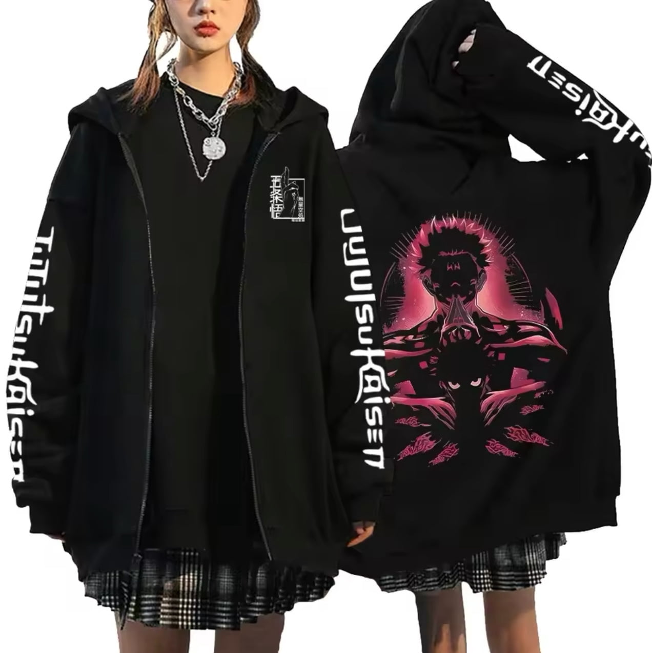 Jujutsu Kaisen Zip Up Hoodie – Anime Graphic Casual Streetwear Jacket ...