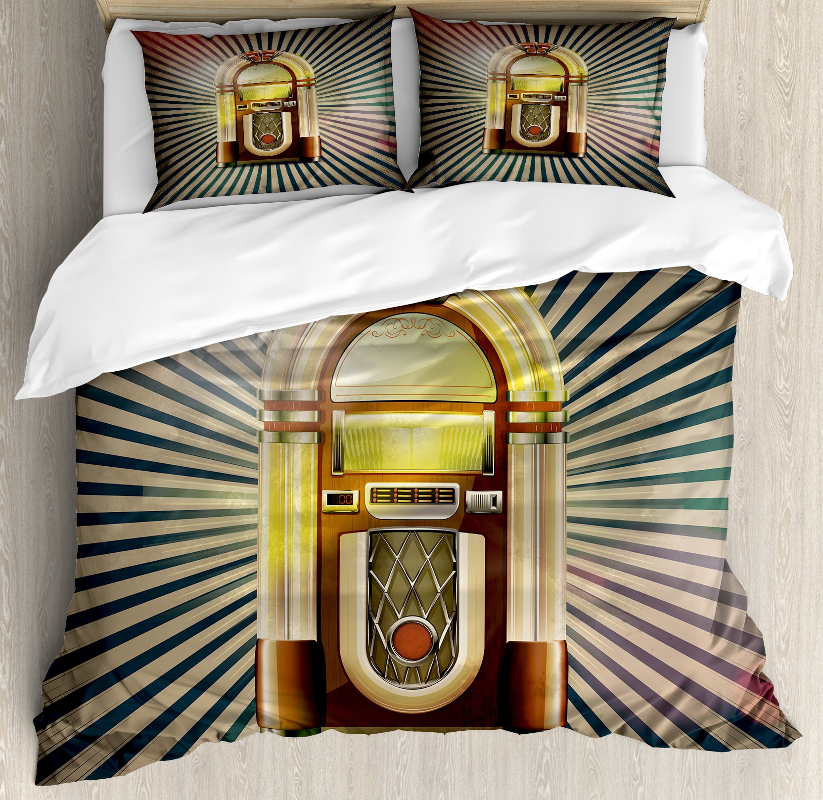 Jukebox Duvet Cover Set, Retro Vintage 50s Pin up Inspired Striped ...