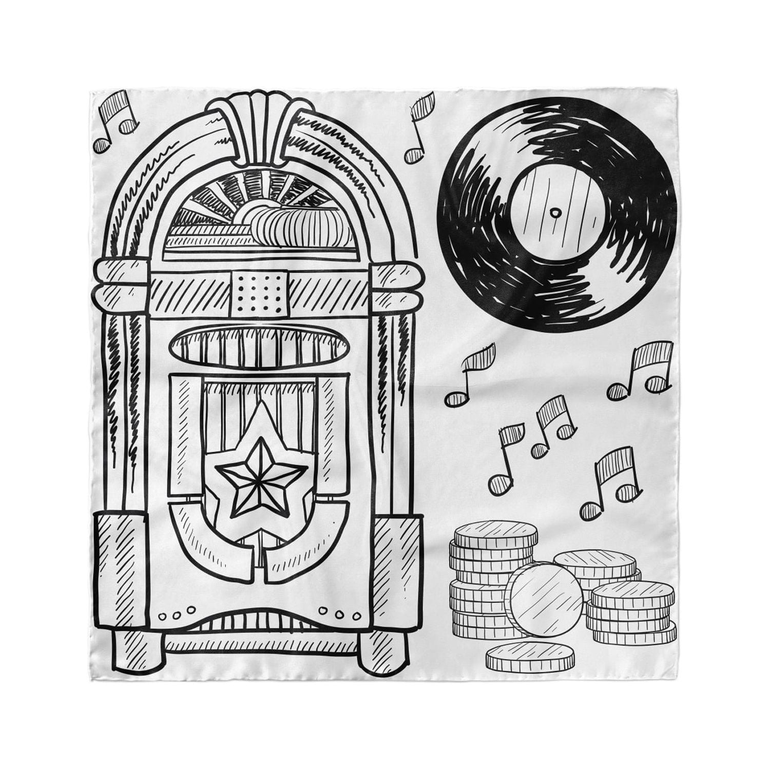 Jukebox Head Scarf, Music Box Notes Coins, Head Wrap, 3 Sizes, by ...