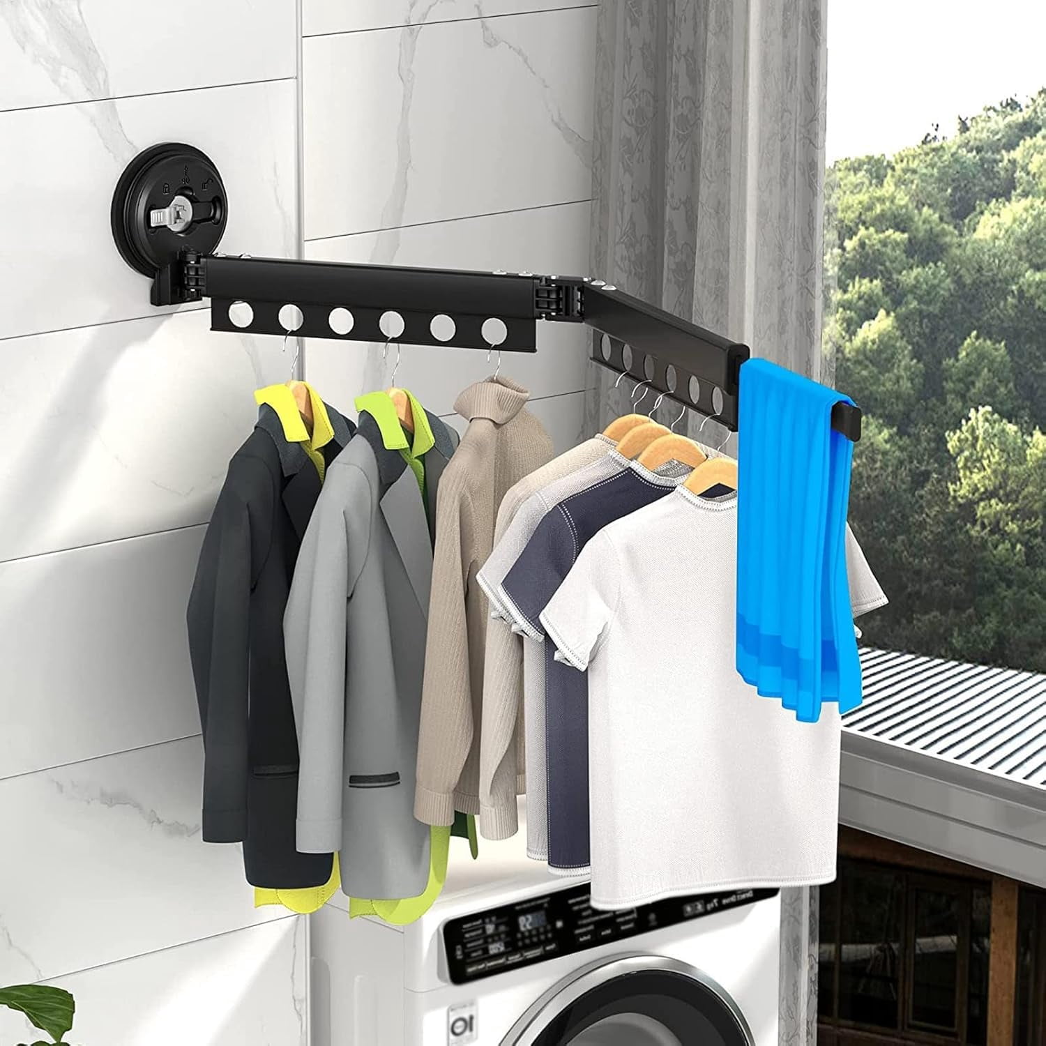 Jukkre Aluminium Wall Mounted Premium Clothes Hanger Rack Retractable ...
