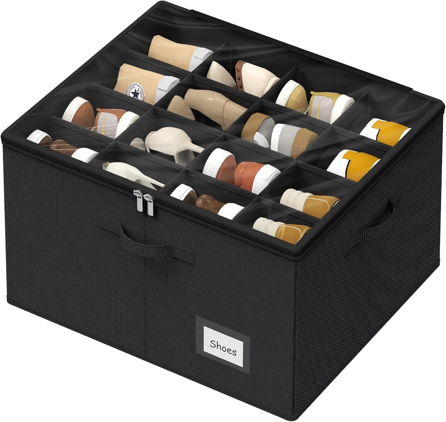 Jukkre Large Capacity Shoe Storage Box with Lid 16Compartment Stackable ...