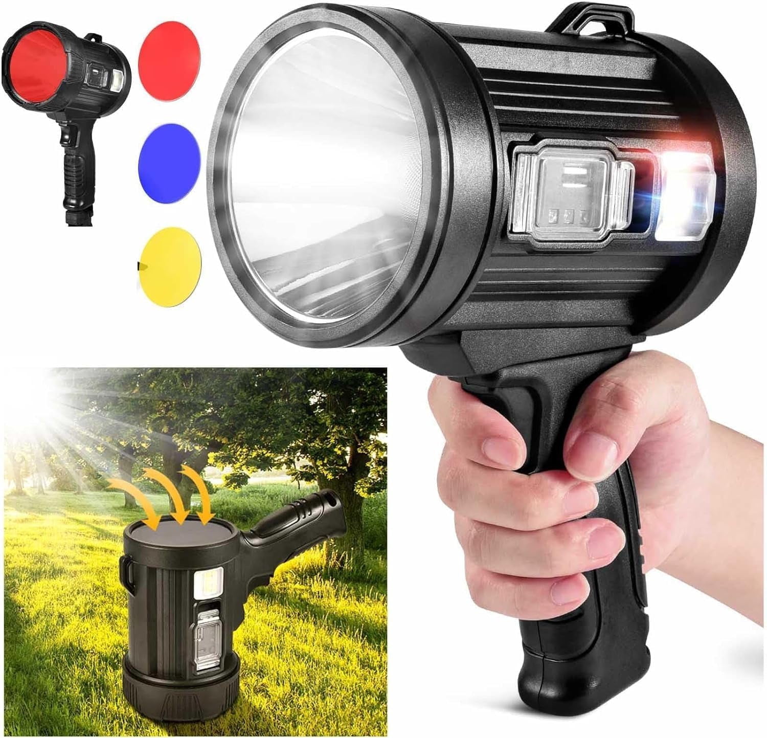 Jukmen 90000 Lumens Spotlight Rechargeable Spotlight Flashlight with ...