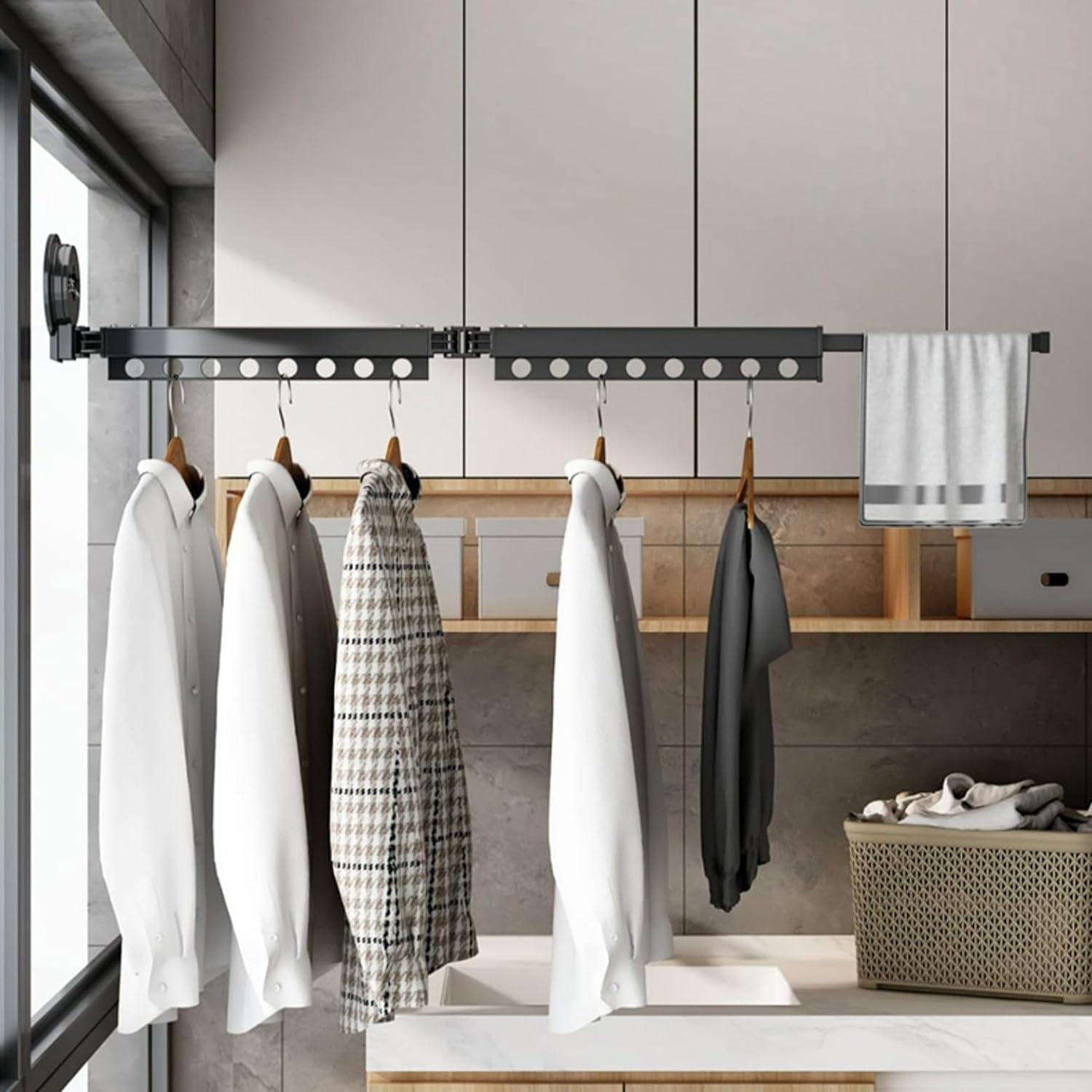 Jukmen Laundry Drying Rack Wall Mounted Rotatable Retractable Heavy ...