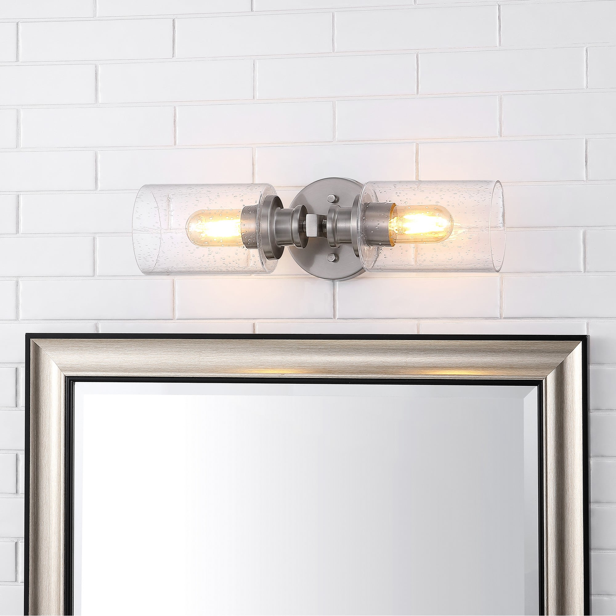 JONATHAN Y Jules Edison 16.5" Cylinder 2-Light Iron/Seeded Glass ...