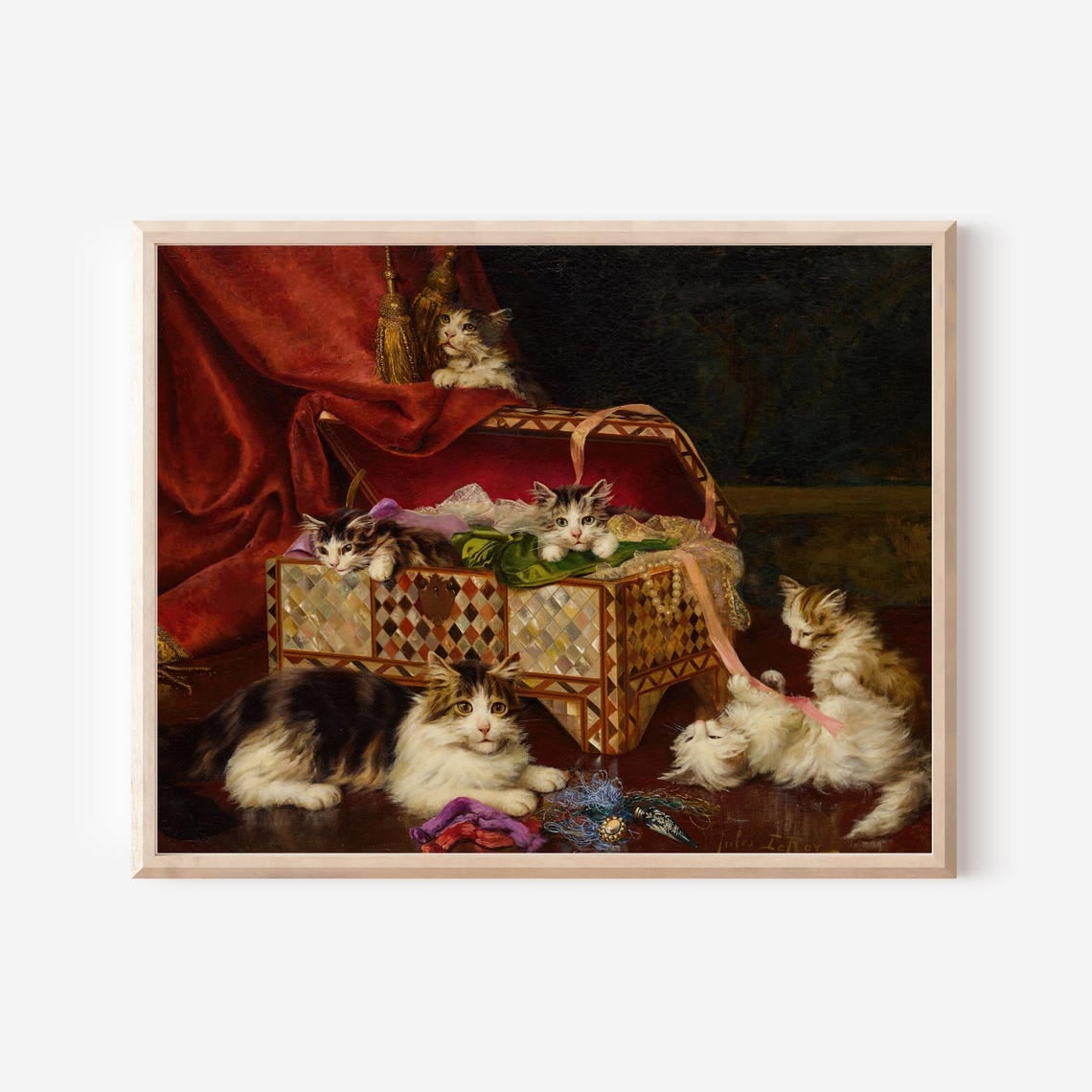 Jules Leroy Kitten Poster Victorian Cat Art In Jewelry Box UNFRAMED ...