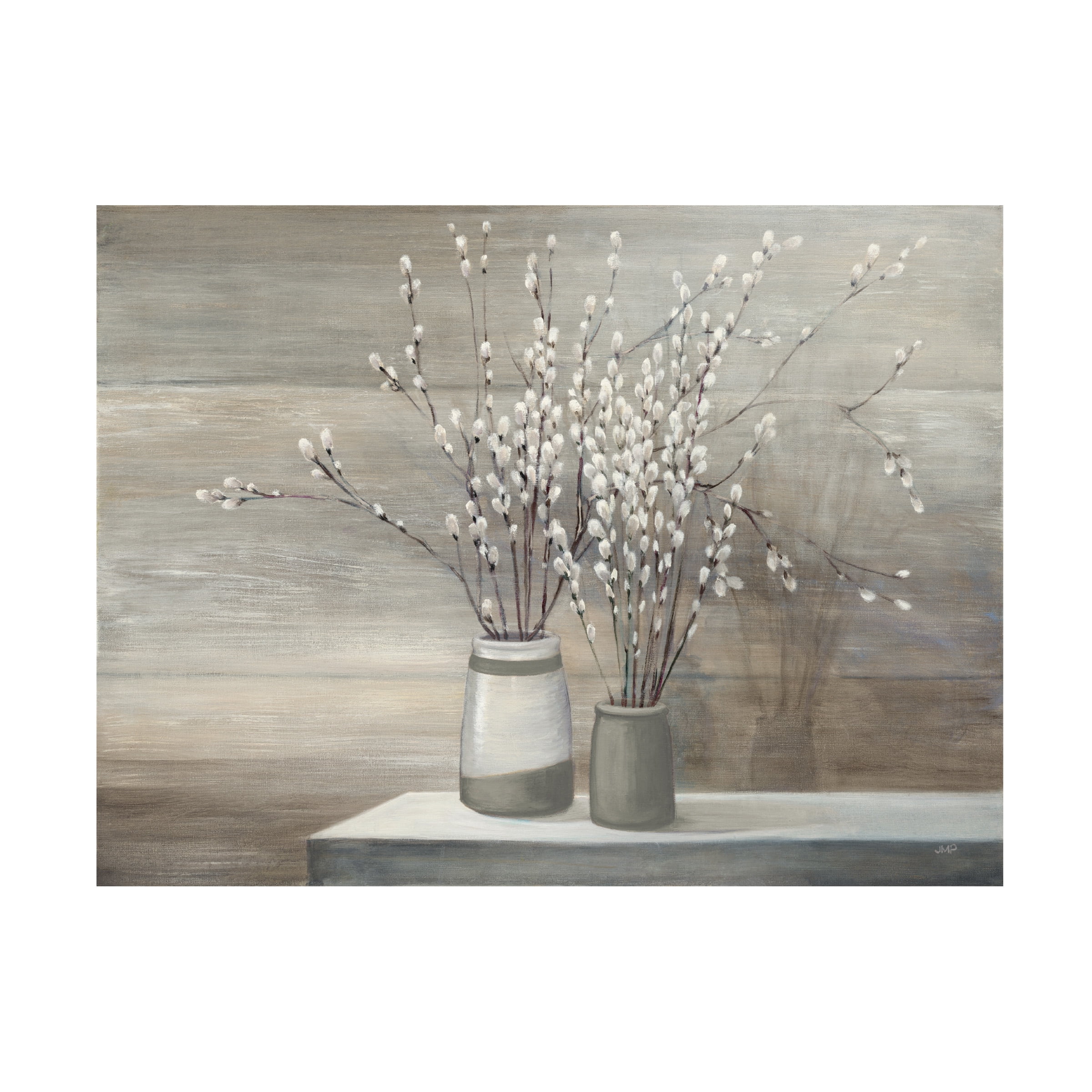Trademark Fine Art Julia Purinton Pussy Willow Still Life Gray Pots ...