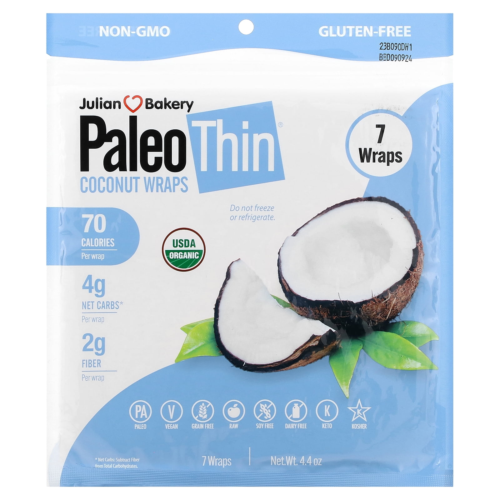 Julian Bakery PaleoThin Coconut Wraps, 7 Wraps, Gluten Free, USDA ...