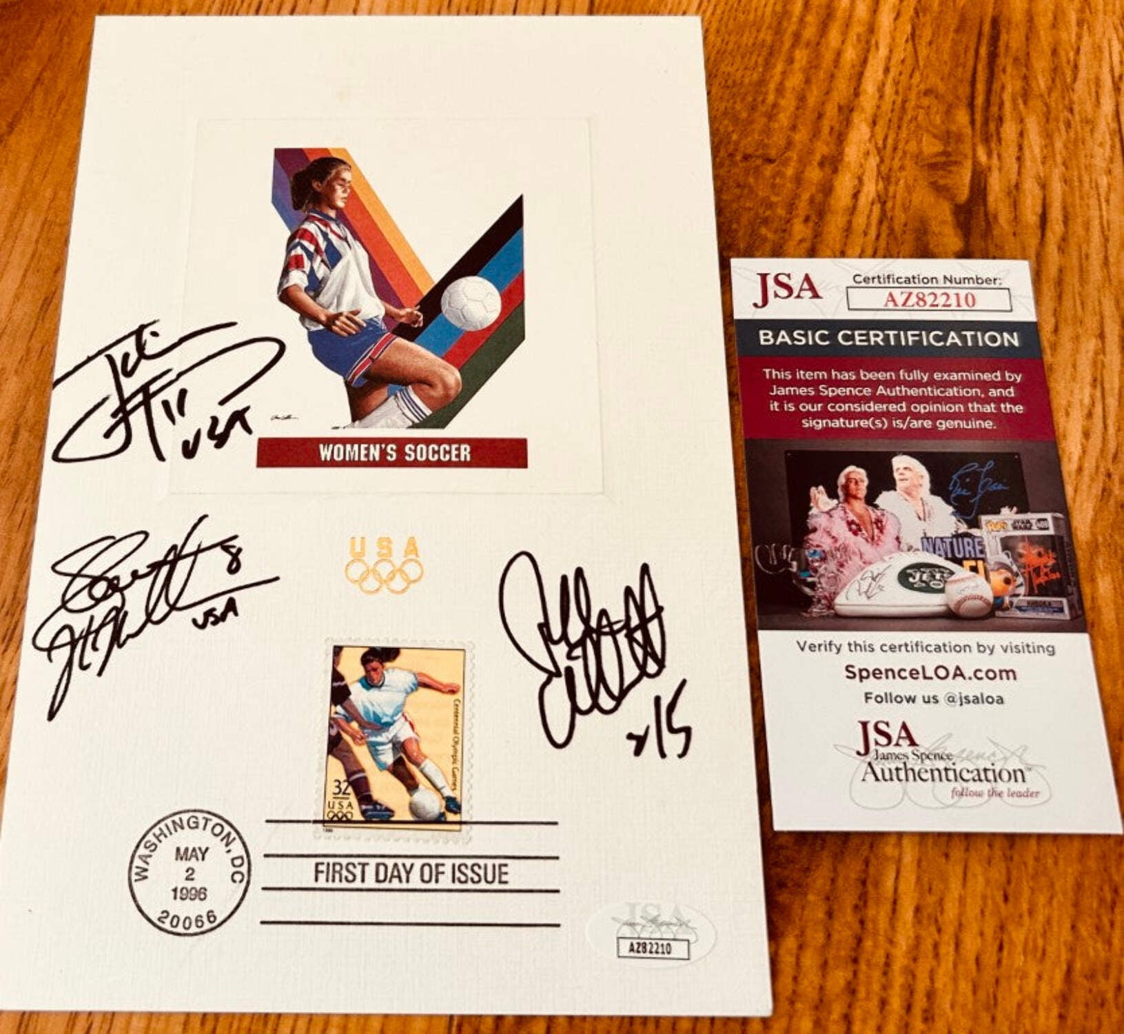 Julie Foudy Shannon MacMillan Tiffeny Milbrett autographed 1996 US Olympic Soccer USPS First Day ...