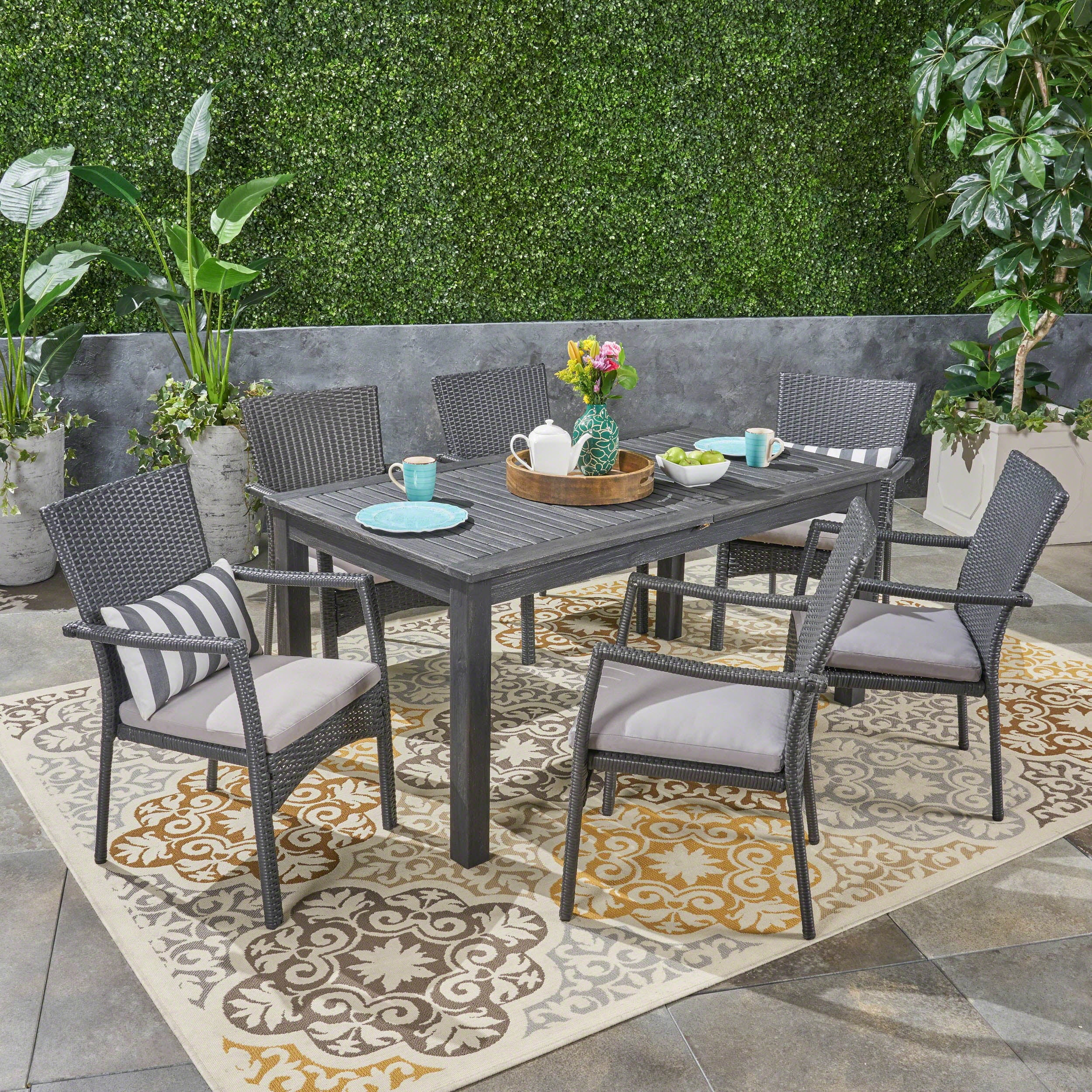 Noble House Julie Outdoor 7 Piece Traditional Expandable Dining Table ...