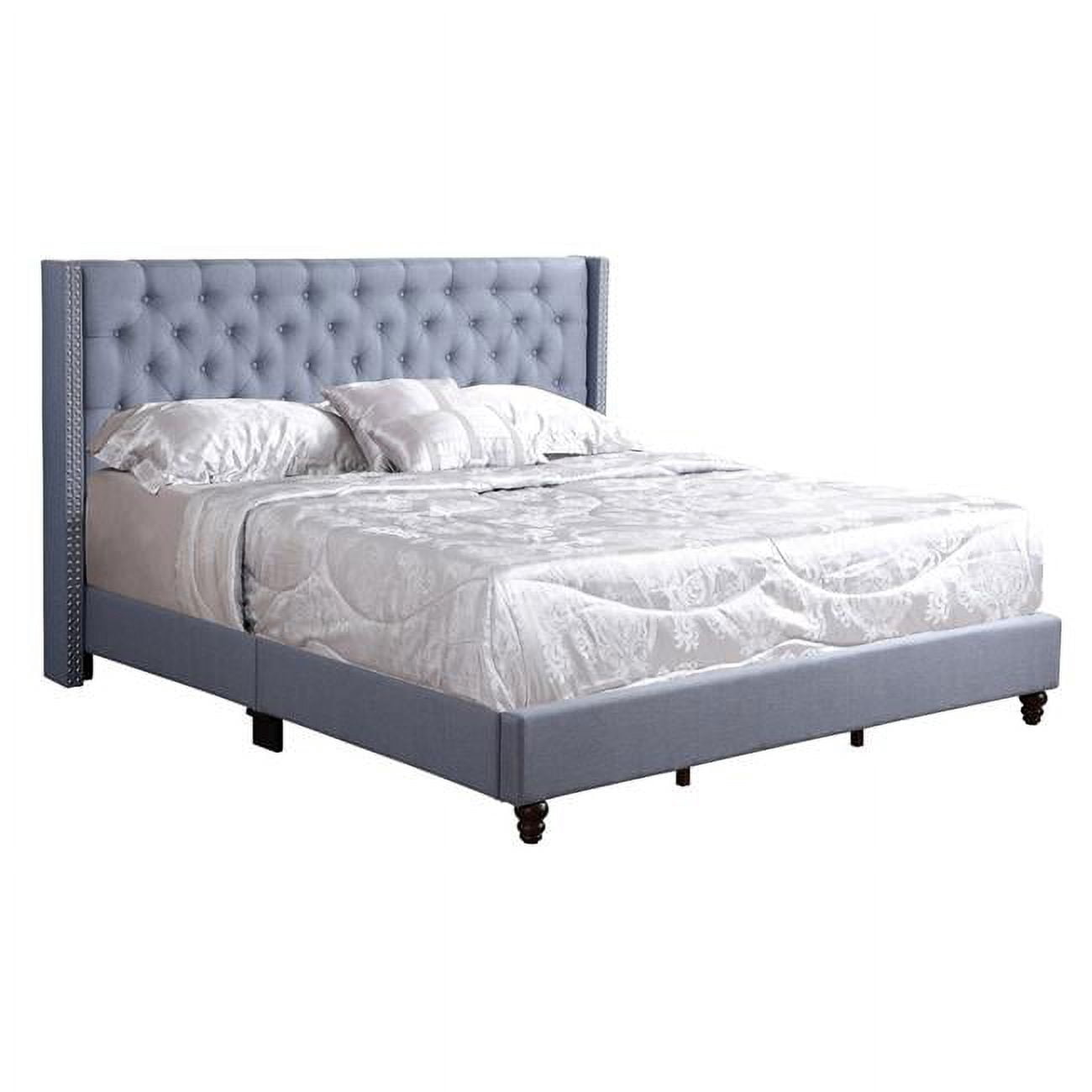 Julie Tufted Upholstered Low Profile Panel Bed, Blue - King Size ...