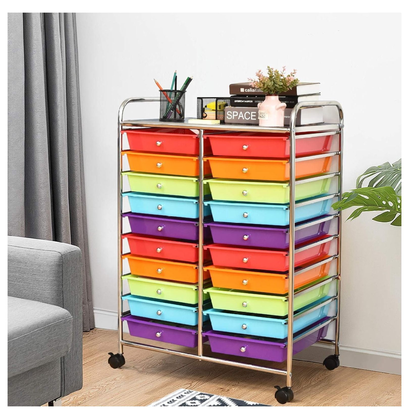 Julimoon 20-Drawer Rolling Utility Cart with Lockable Wheels, Mobile ...