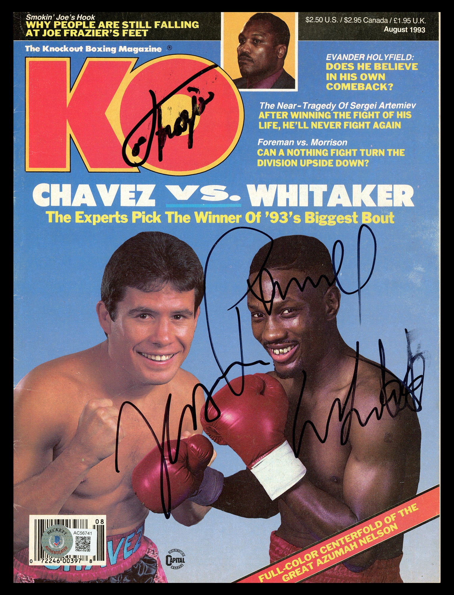 Julio Cesar Chavez, Joe Frazier & Pernell Whitaker Autographed KO ...