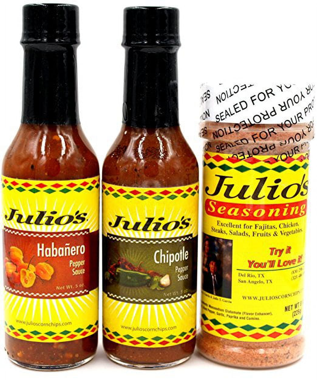 Julio's Hot Sauce And Seasoning Gift Pack - Habanero Pepper Sauce ...