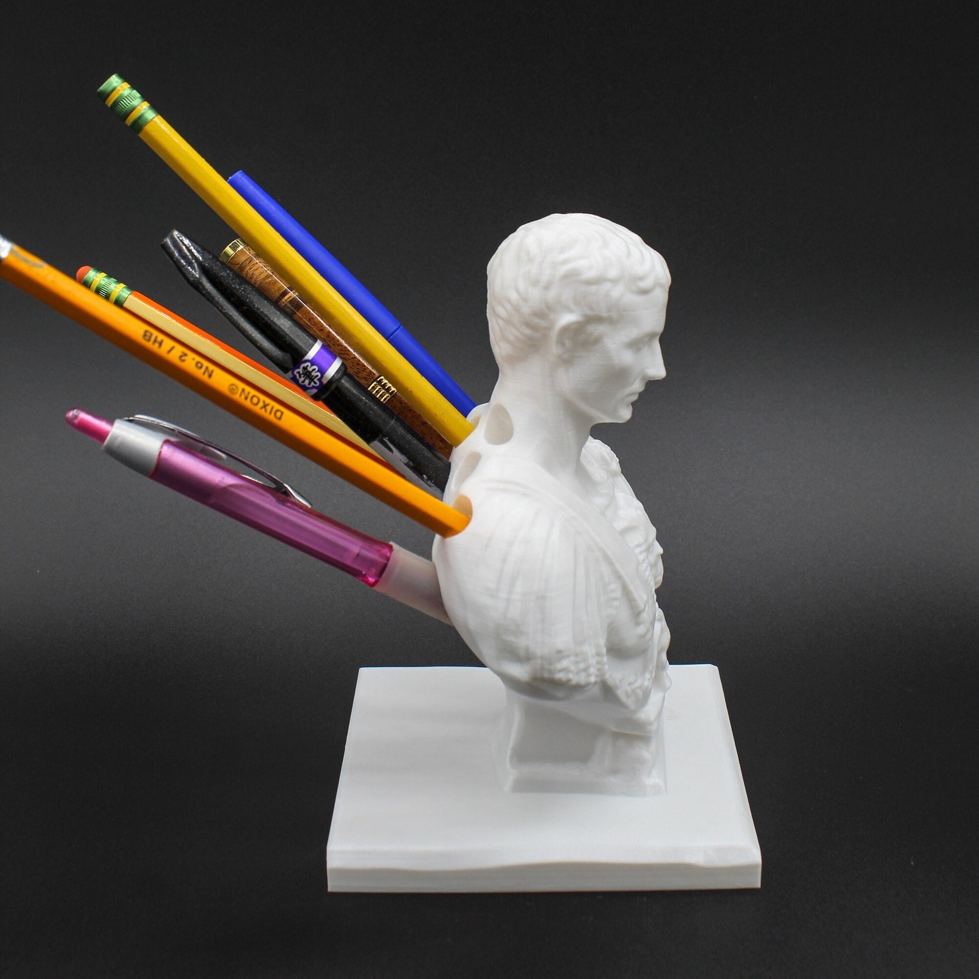 Julius Caesar Pen Holder – Bust Statue Desk Organizer, PLA Plastic ...