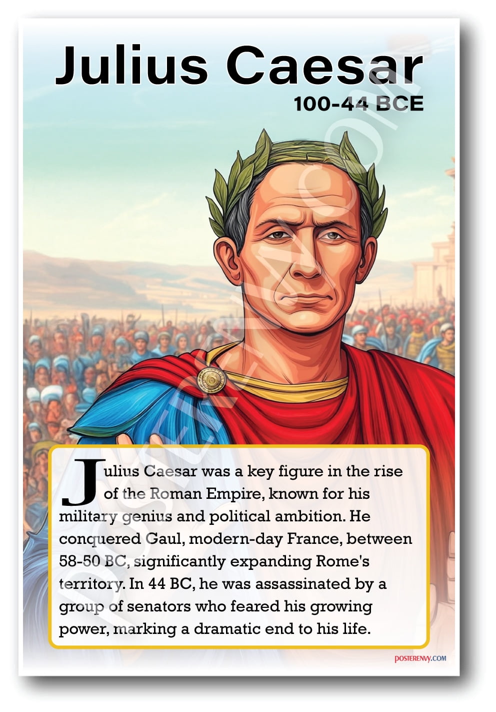 Julius Caesar - Roman General - Biography Poster 18 x 12 inch - Walmart.com