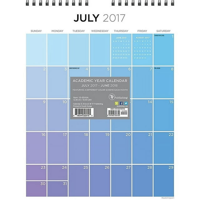 July 2017-June 2018 For the Love of Color Monthly Wall Calendar 18 ...