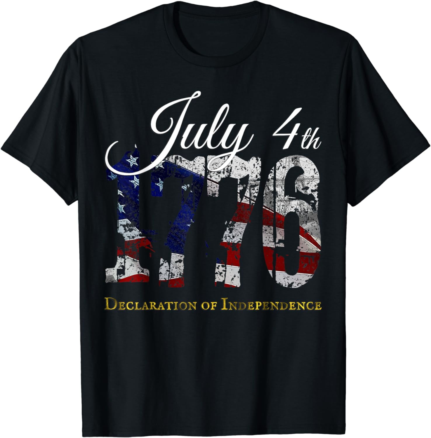 July 4 1776 Declaration of Independence Retro American Flag T-Shirt ...
