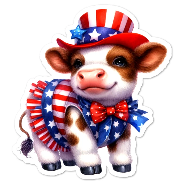 July 4 Cow Calf Flag Sticker, Laptop, Water Bottlephone Decal Water ...