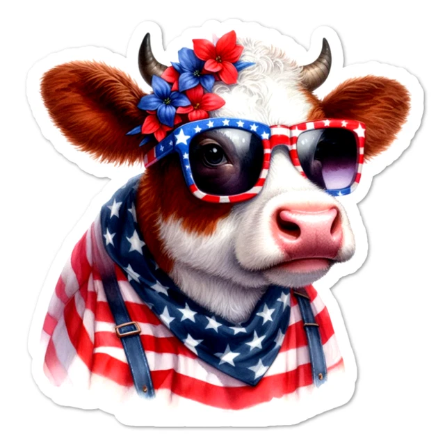 July 4 Cow Calf Sunglasses Sticker, Water Resistant, Laptop, Water ...