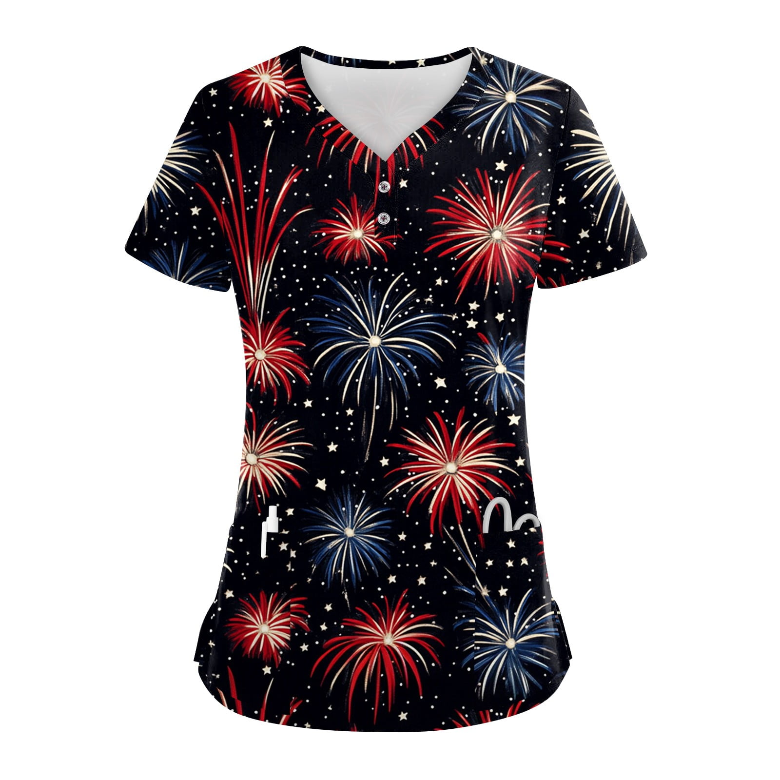 July 4Th Shirts For Women,July 4Th Scrub Tops Women V-Neck Short Sleeve ...