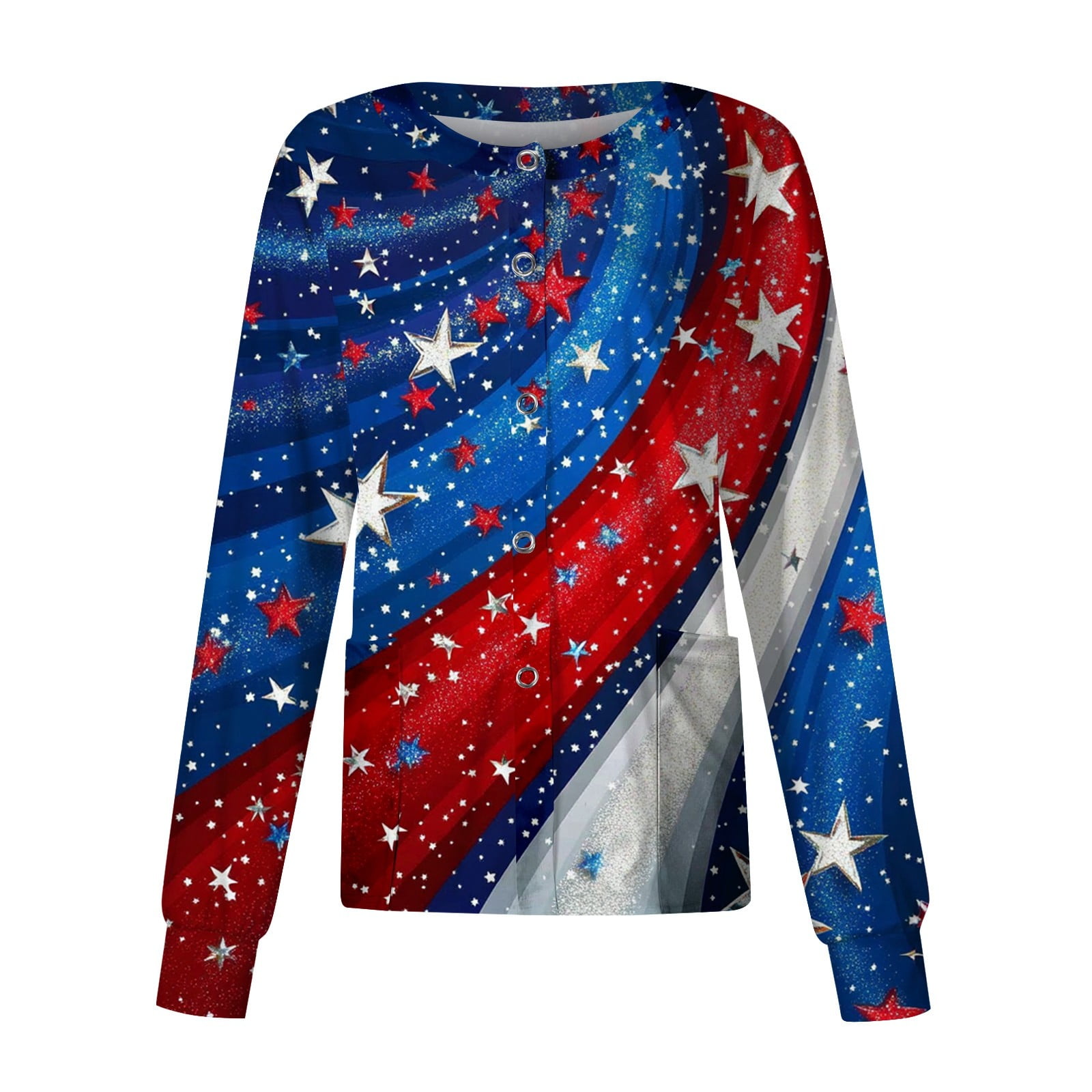 July 4Th Shirts For Women, Scrubs Tops Of Round Neck Long Sleeve ...