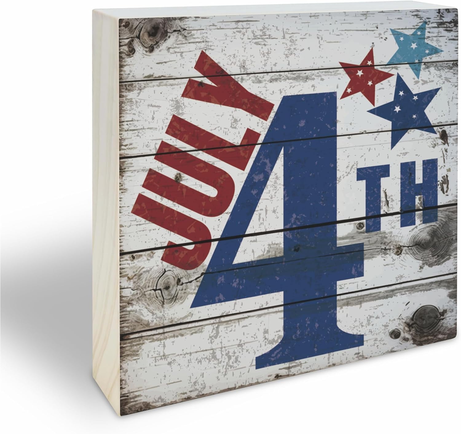 July 4Th Wooden Block Sign, 4"X4" Pine Wood Plaque For Memorial Day ...