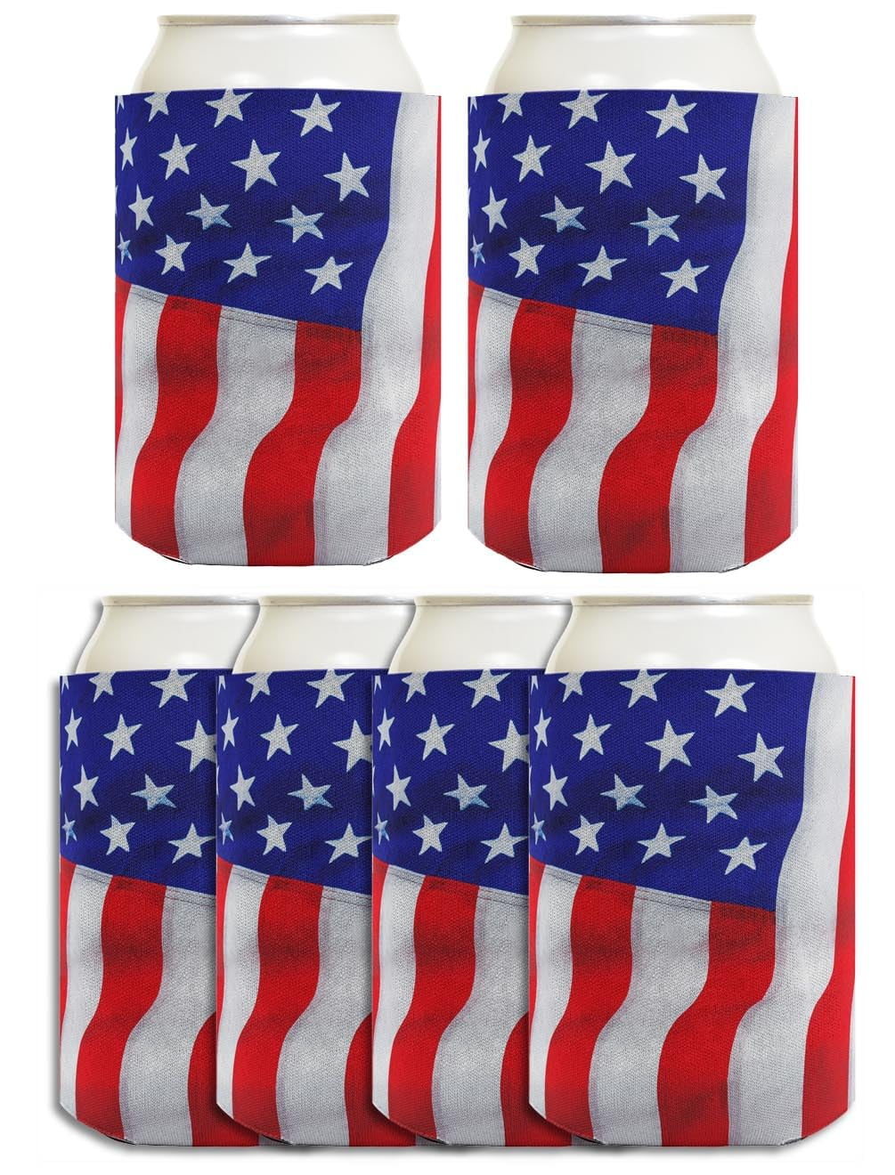 July 4th Accessories USA Flag Waving Vertical 6-Pack Can Drink Sleeves ...