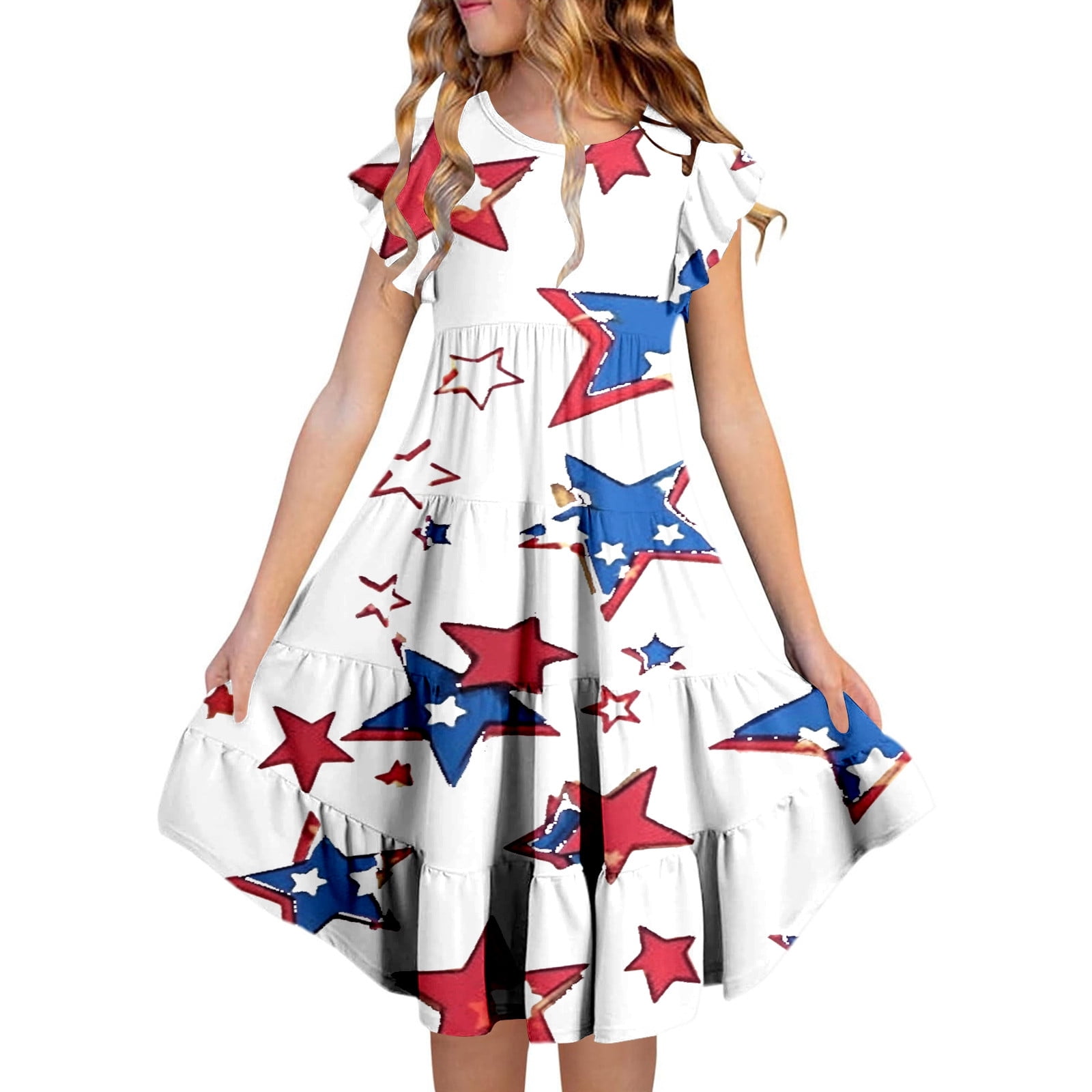 July 4th Bubble Dress Girl Independence Day Clothes American Flag Beach ...