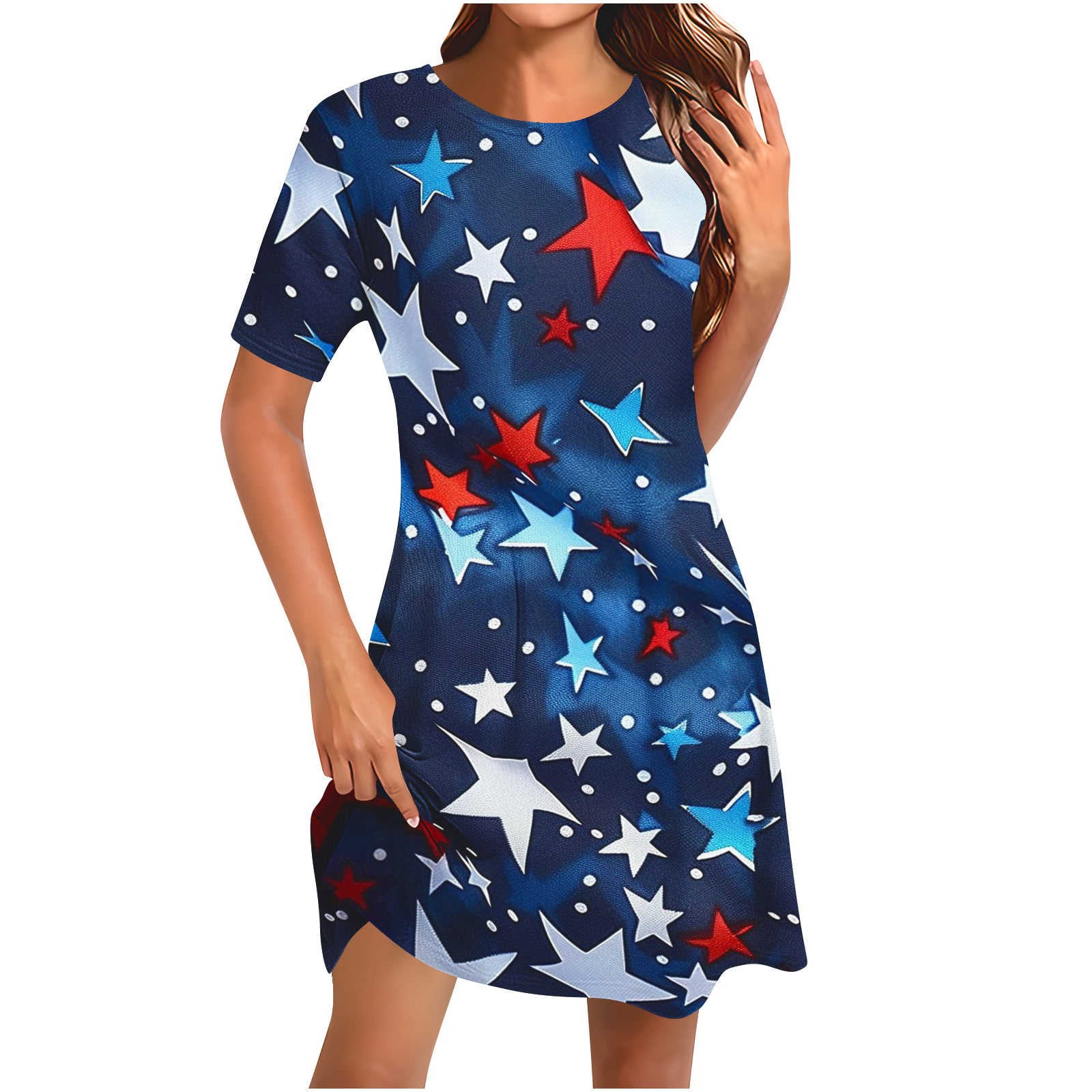 July 4th Dresses for Women Summer Fade Color Casual Short Sleeve Maxi ...
