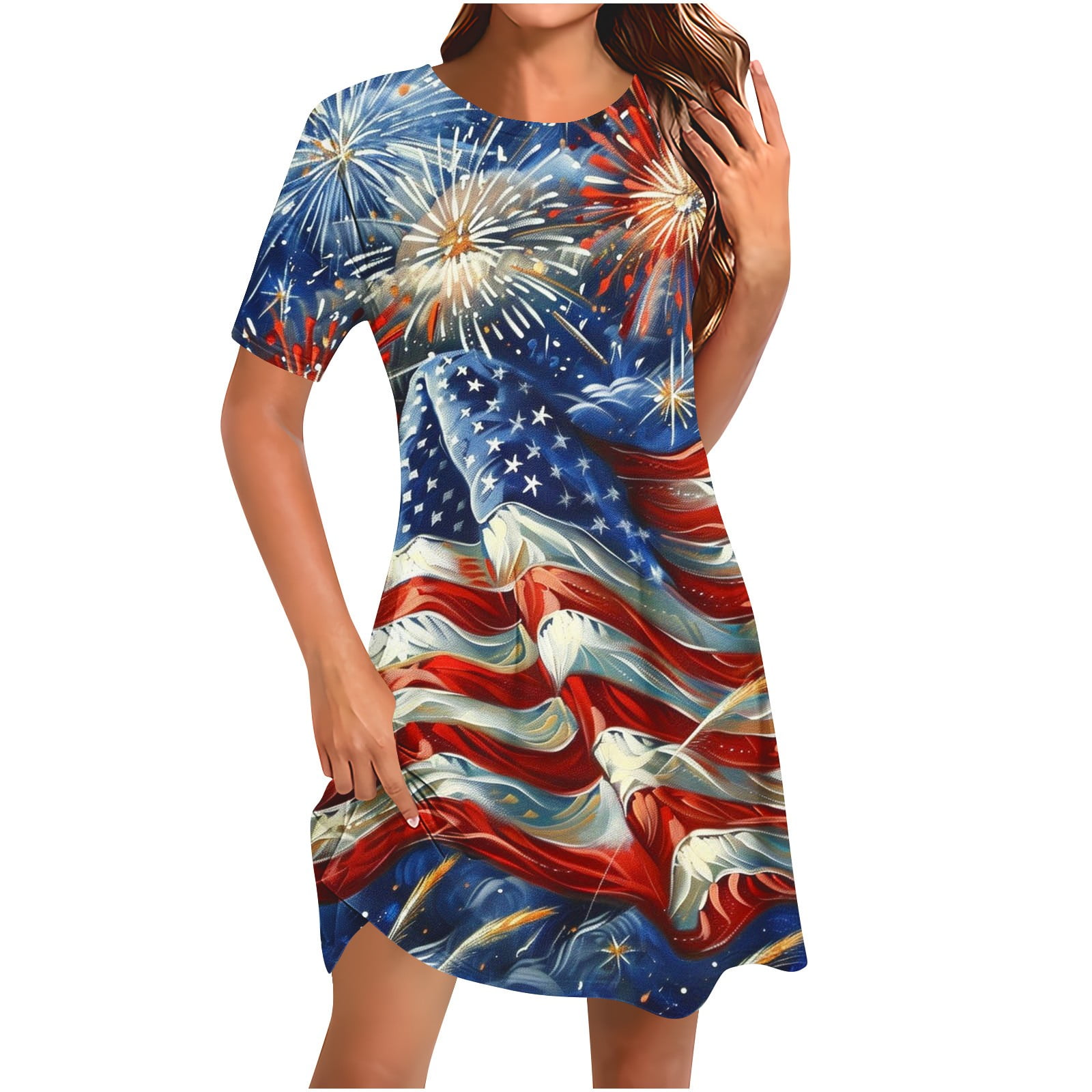 July 4th Dresses for Women Summer Fade Color Casual Short Sleeve Maxi ...