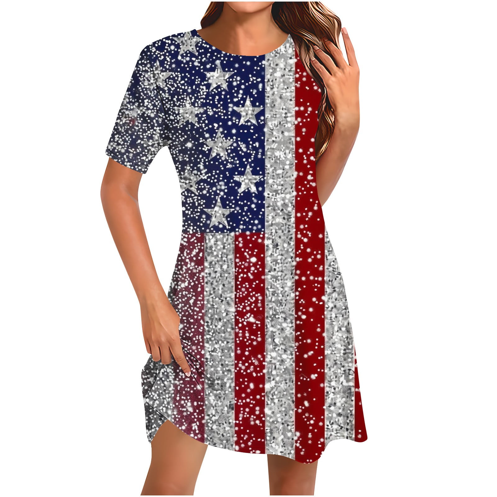 July 4th Dresses for Women Summer Fade Color Casual Short Sleeve Maxi ...