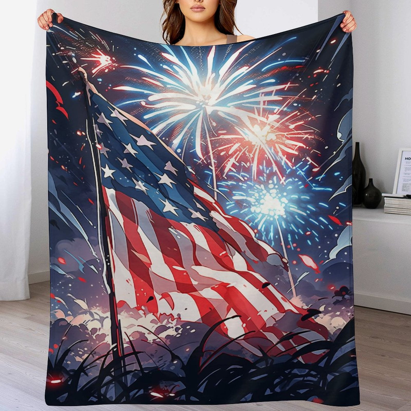 July 4th Fireworks American Patriotic Throw Blanket for Couch Bed Sofa ...