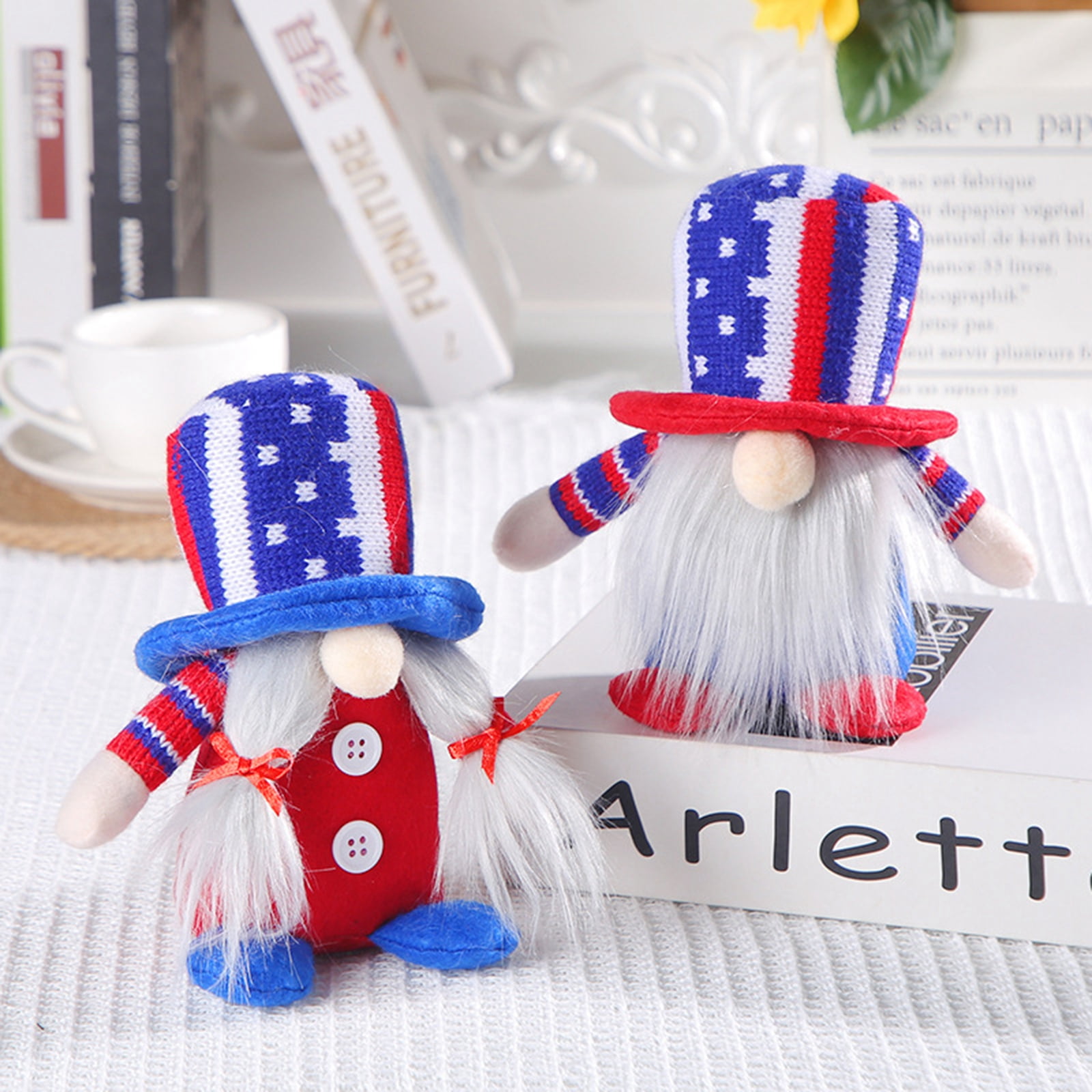 July 4th Gnome Independence Day Hanging Ornament Set of 2, Patriotic Gnome USA Stars and Stripes ...