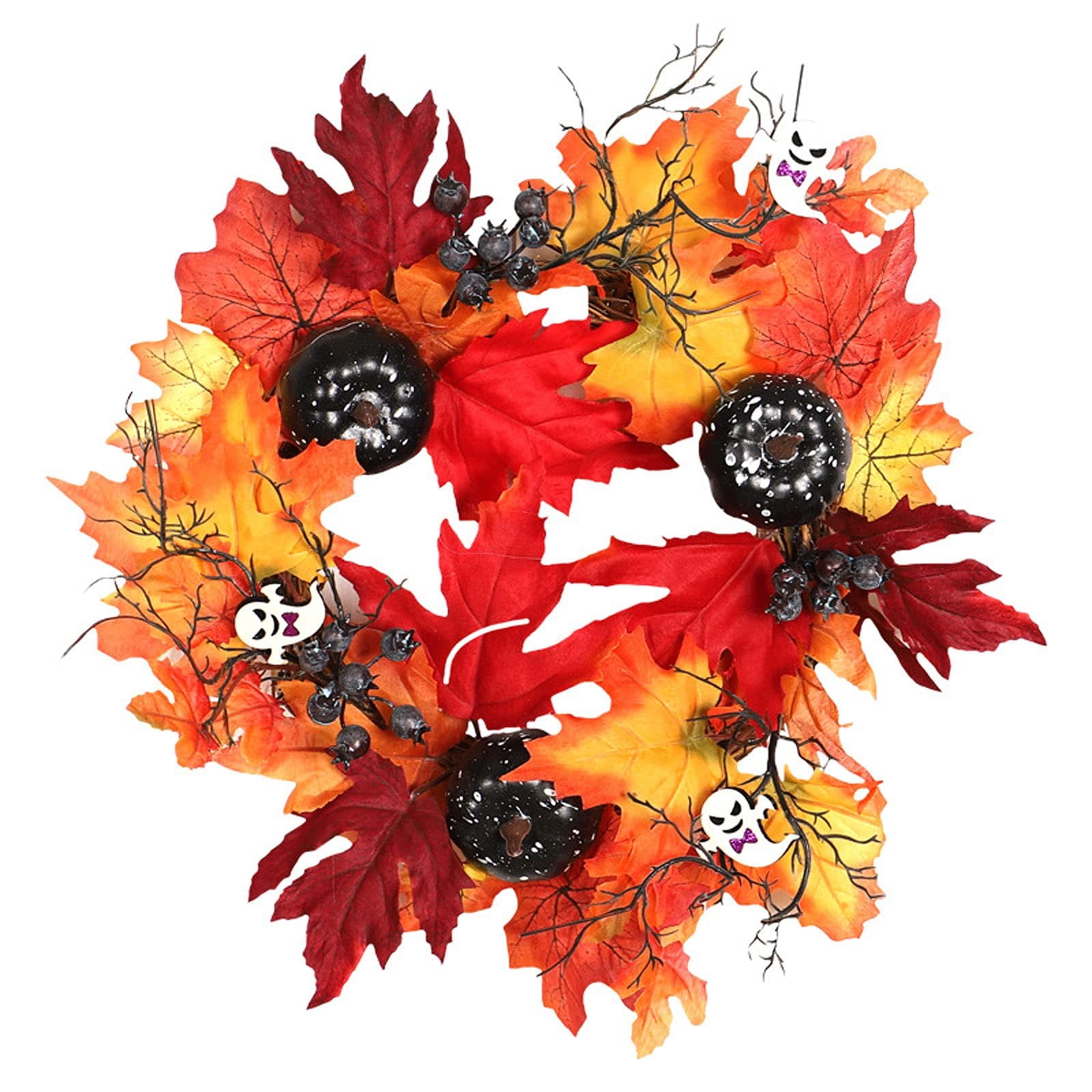 On July 4th Halloween Wreath for Front Door With Lights Fall Pumpkin ...