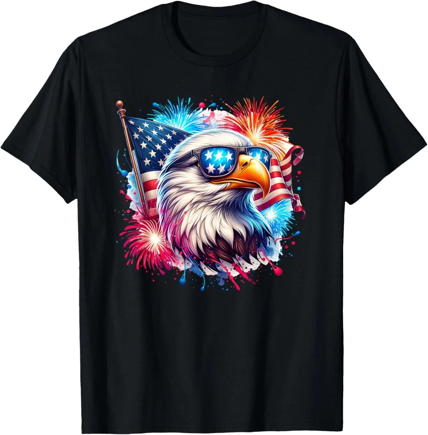 July 4th Patriotic Bald Eagle USA Flag Fireworks American T-Shirt - Walmart.com