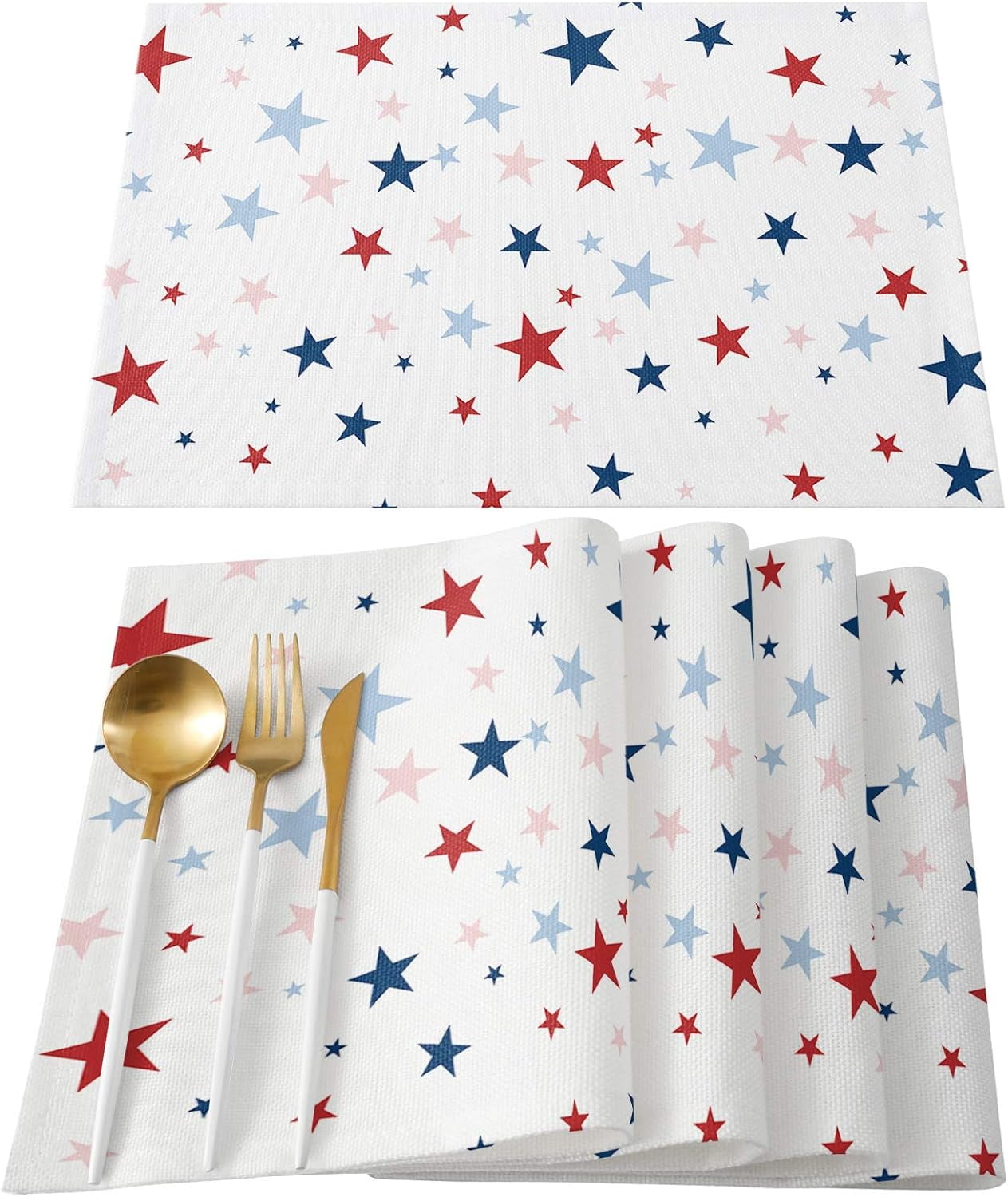 July 4th Placemats Set of 4- Red White Blue Heat Resistant Placemat ...
