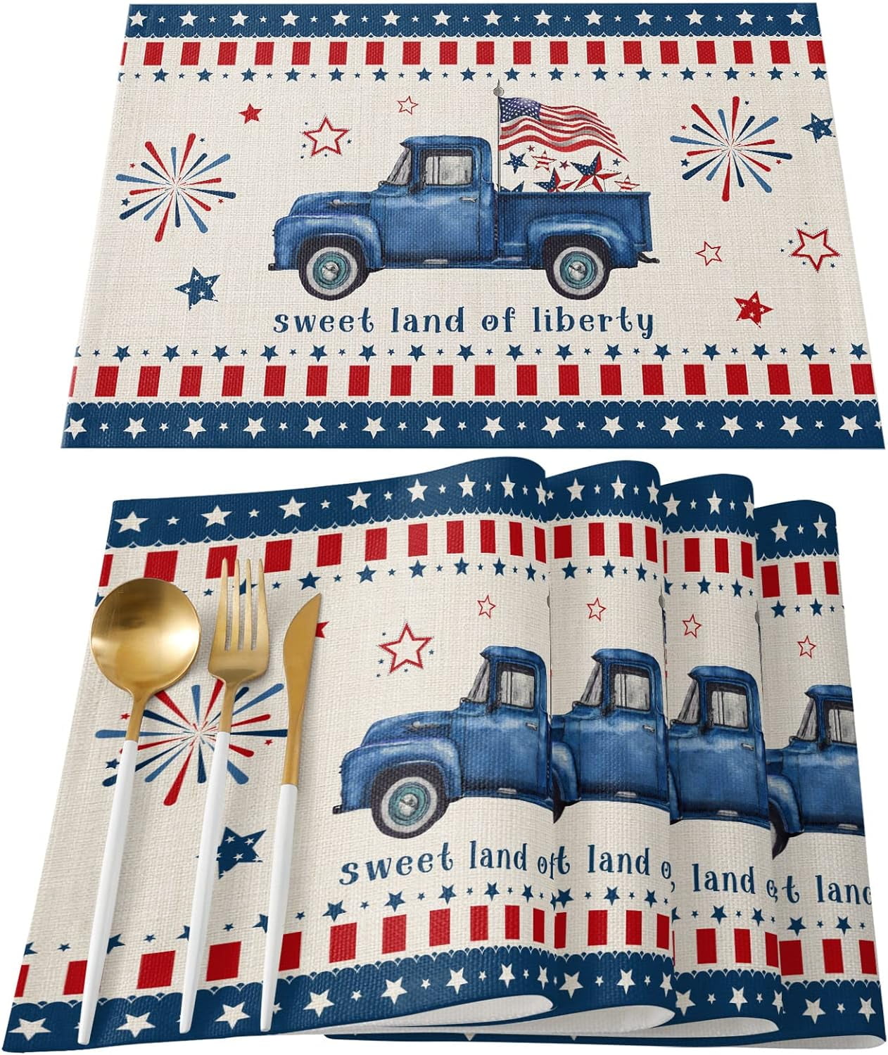 July 4th Placemats Set of 6, Independence Day Cotton Linen Heat ...