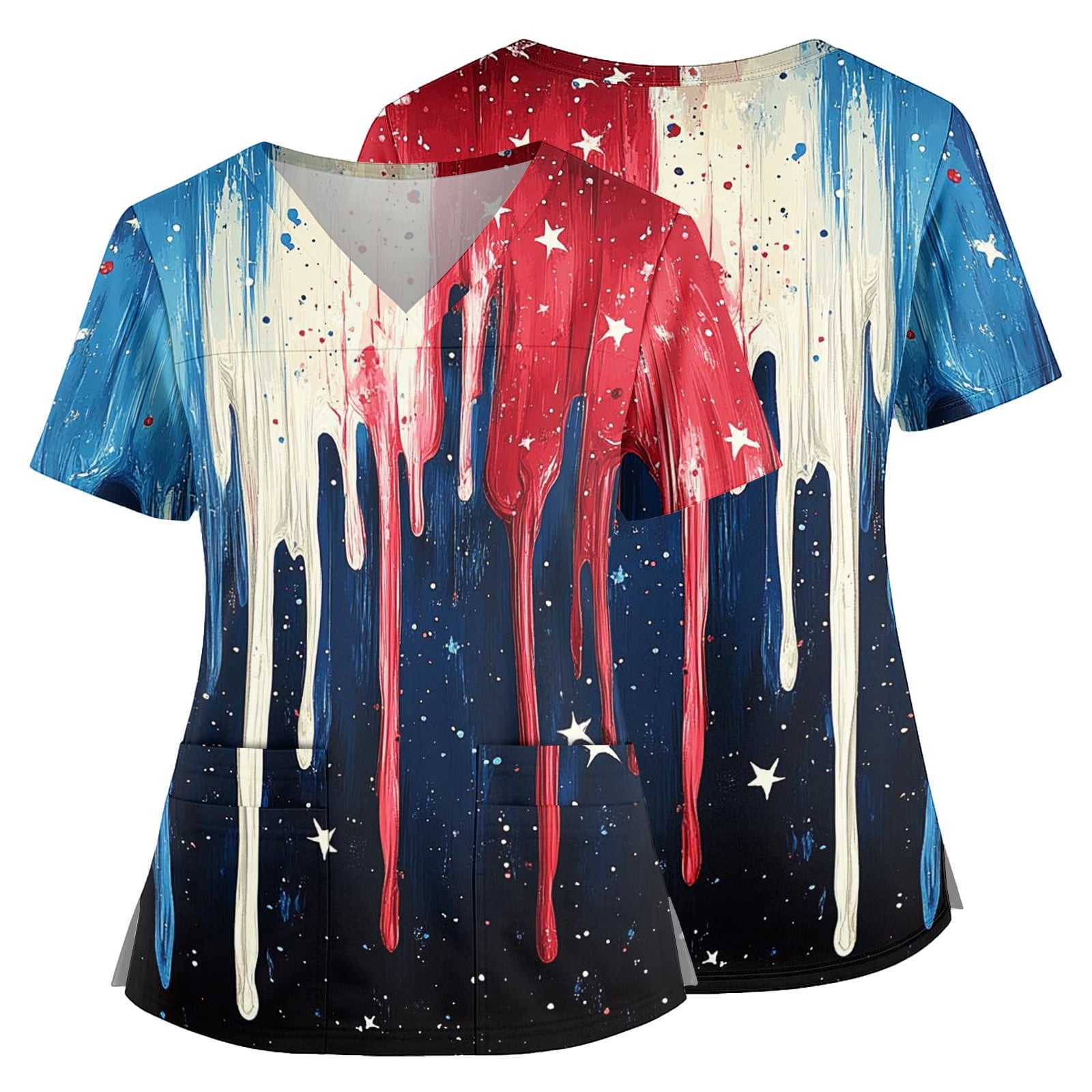 July 4th Scrub Tops Women Vneck American Flag Prints Independence Day ...
