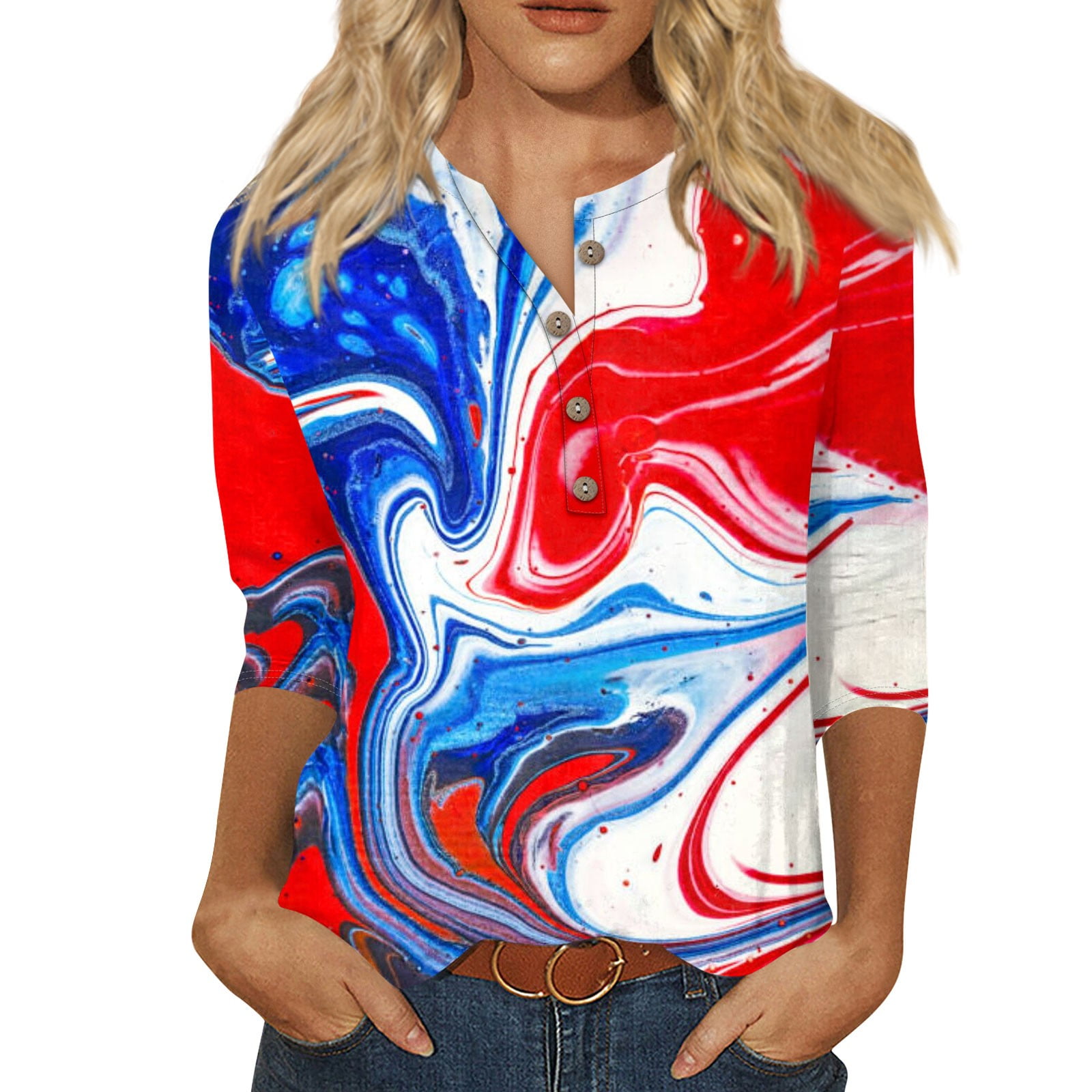 July 4th Shirts for Women, Patriotic 3/4 Sleeve Tops 2024 Summer USA ...