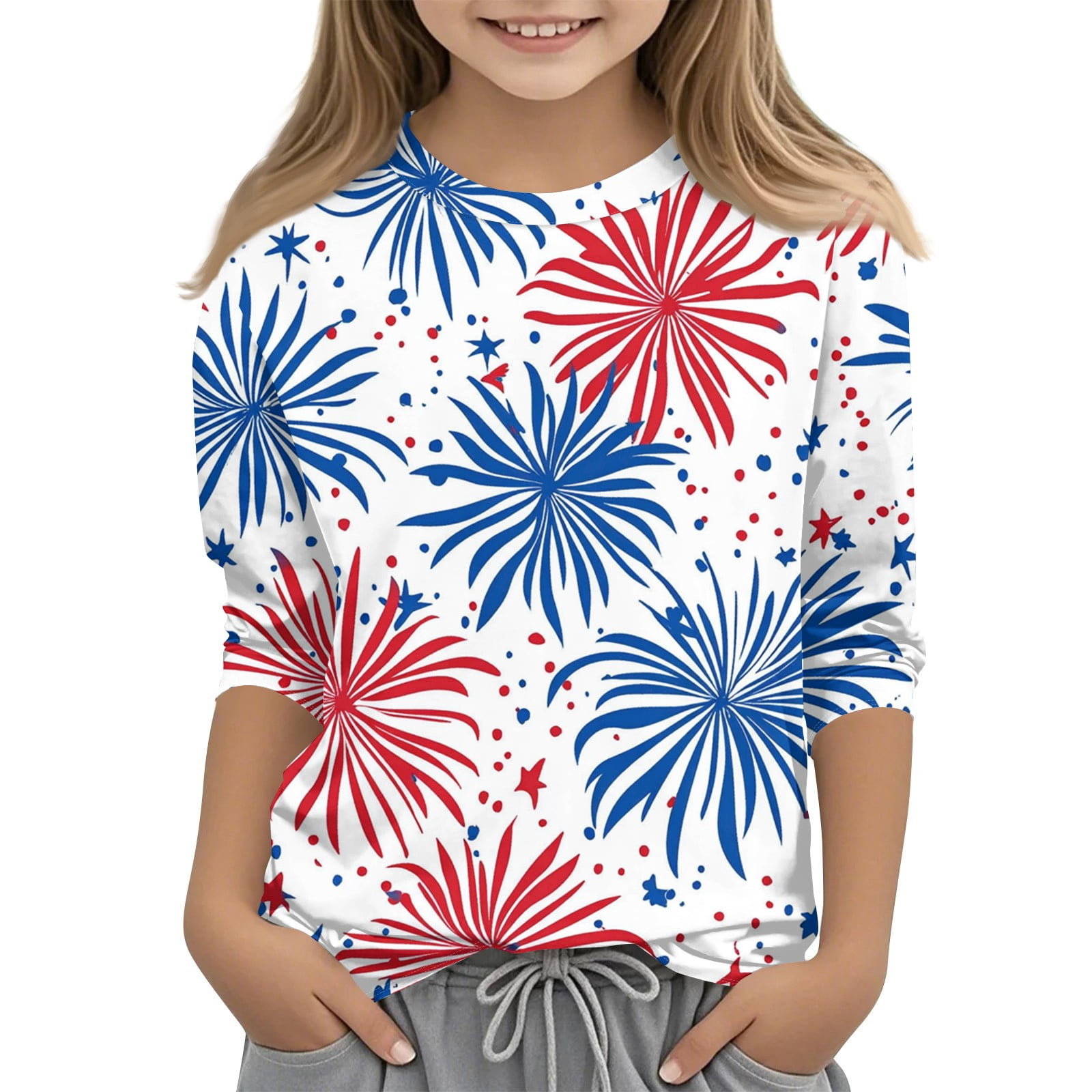 July 4th Top Girls 4th Of July Shirts 3/4 Sleeve Crew Neck T-Shirt ...